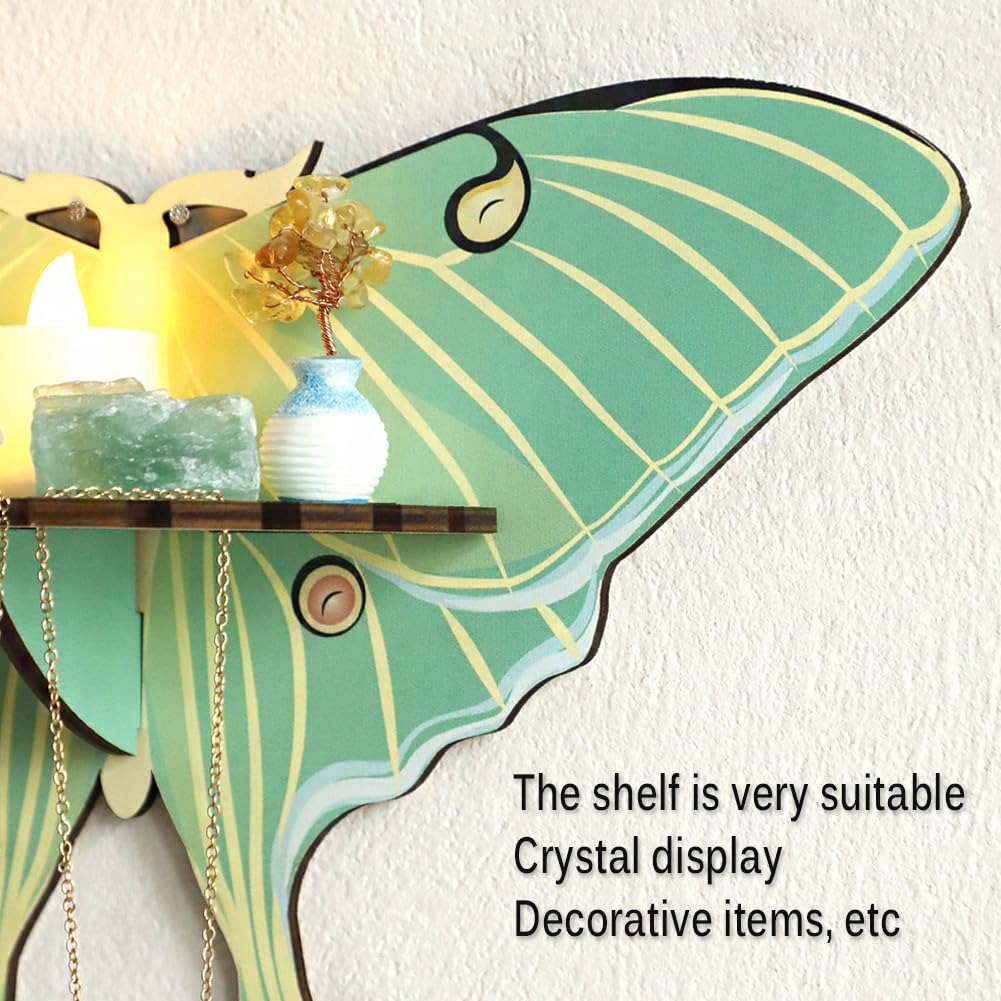 JruiZhp Butterfly Shelf, 1Pcs Green Butterfly Wooden Whimsigoth Decor Shelf Hanging Wall Shelf Floating Holder Shelves Storage Rack for Home Decoration