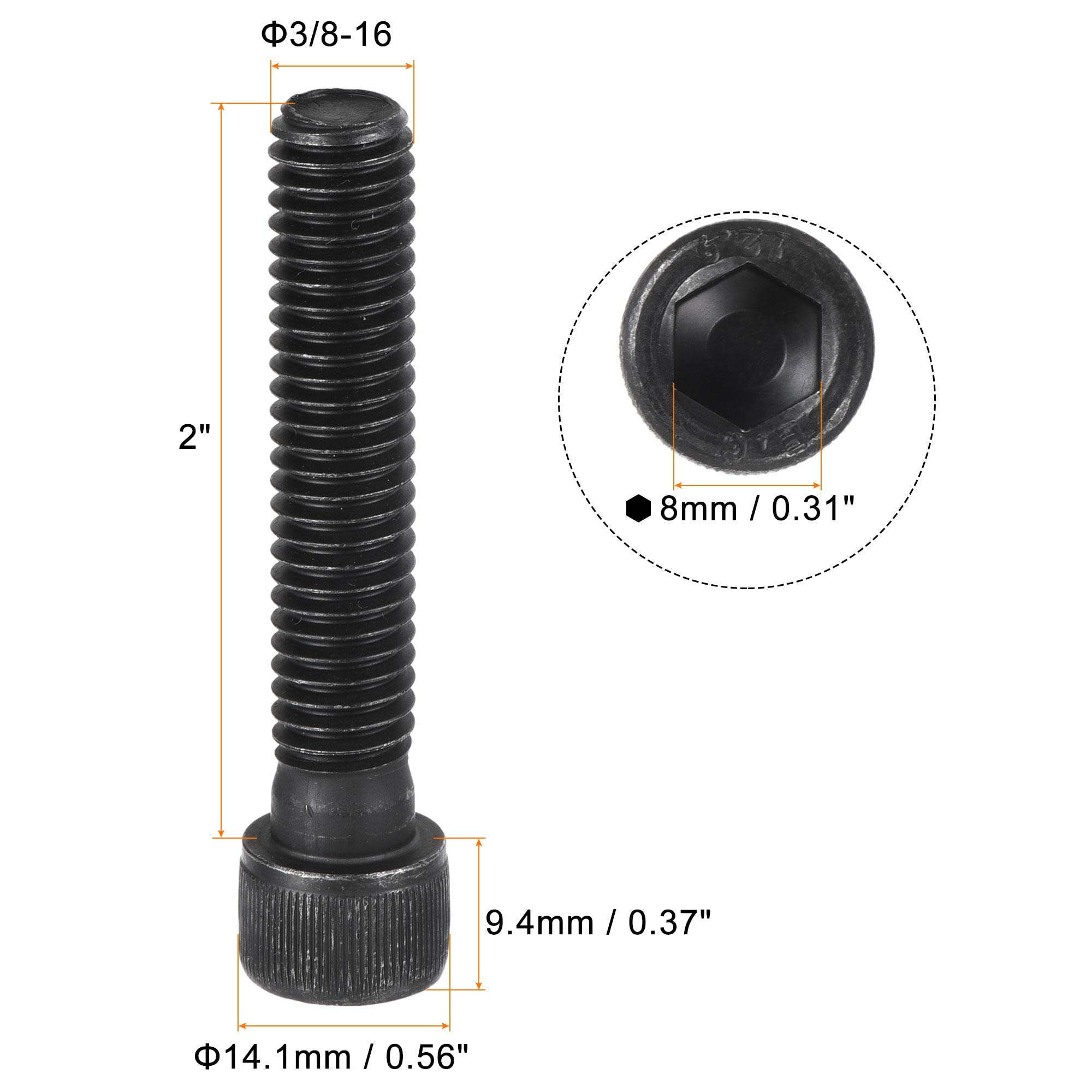 uxcell 3/8-16x2-3/4" Hex Socket Head Cap Screw Bolts 12.9 Grade Alloy Steel 10pcs