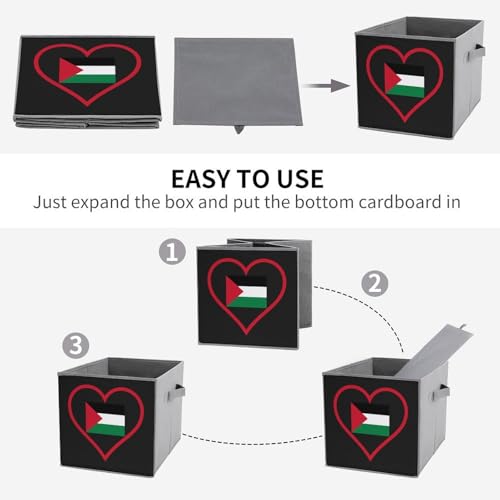 I Love Palestine Red-Heart Fashion Storage Bins Foldable Organizer Cubes 10.6" Collapsible Box Home Ofice Supplies 2PCS