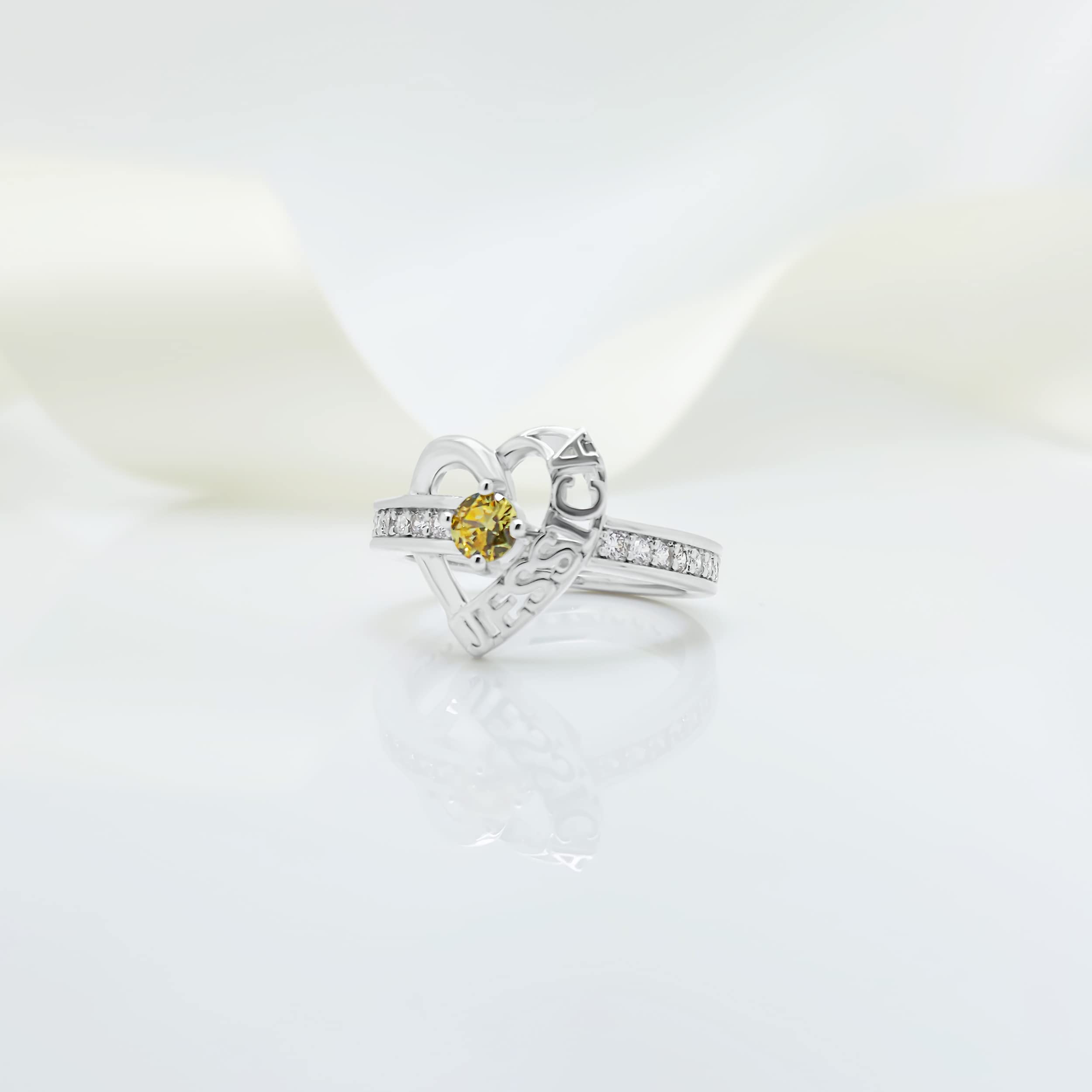 GLAMCARAT Sterling silver Heart Shaped personalized mothers ring with 1 birthstone engraved ring, customized ring, fine jewelry for women,initial engraving child names 1 stone name