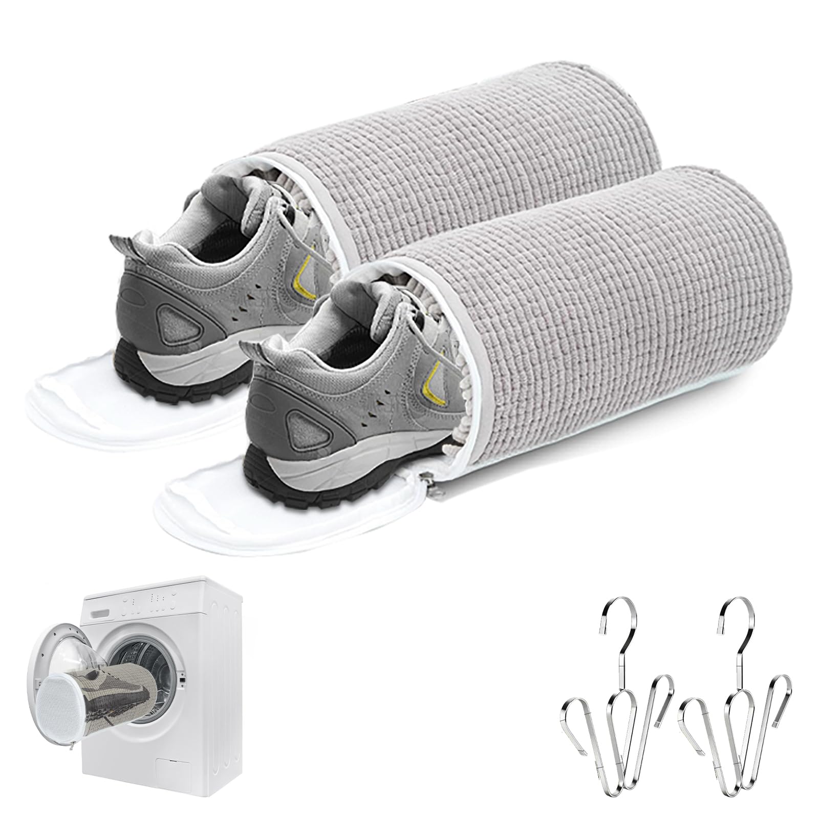 MEILANHUI 2Pcs Shoe Washing Machine Bag, 360° Wrap-Around Cleaning Laundry Shoe Bag for Washer and Dryer Reusable and Durable Zipper Shoe Washing Bag for All Shoe Types and Sizes (Grey)