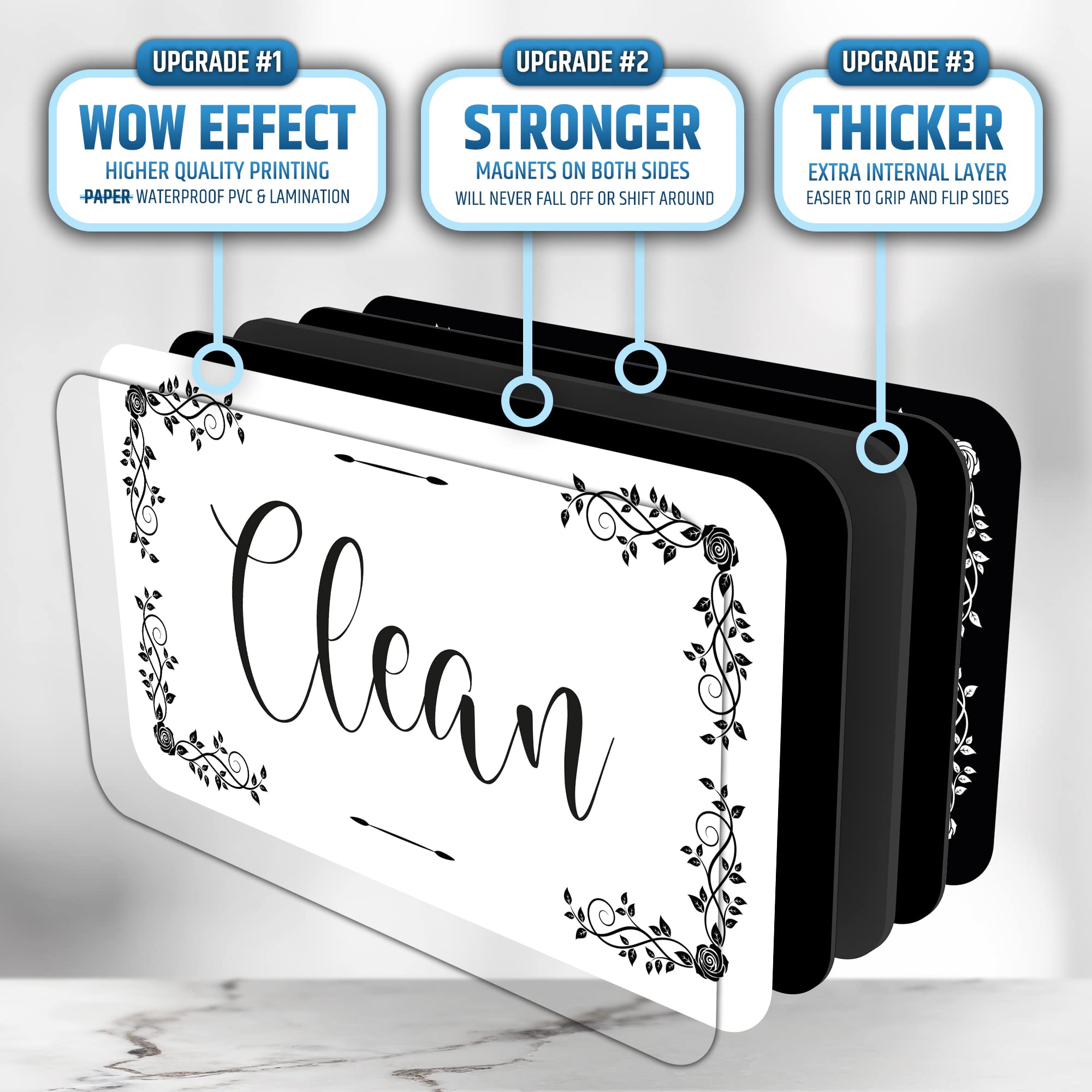 HMmagnets Dishwasher Magnet Clean Dirty Sign That Will Never Fall - Magnetic Dirty/Clean Indicator | Thicker & Stronger (Upgraded Magnets) | Doesn’t Peel | 4.5 * 2.5 Inches - Modern Decorative