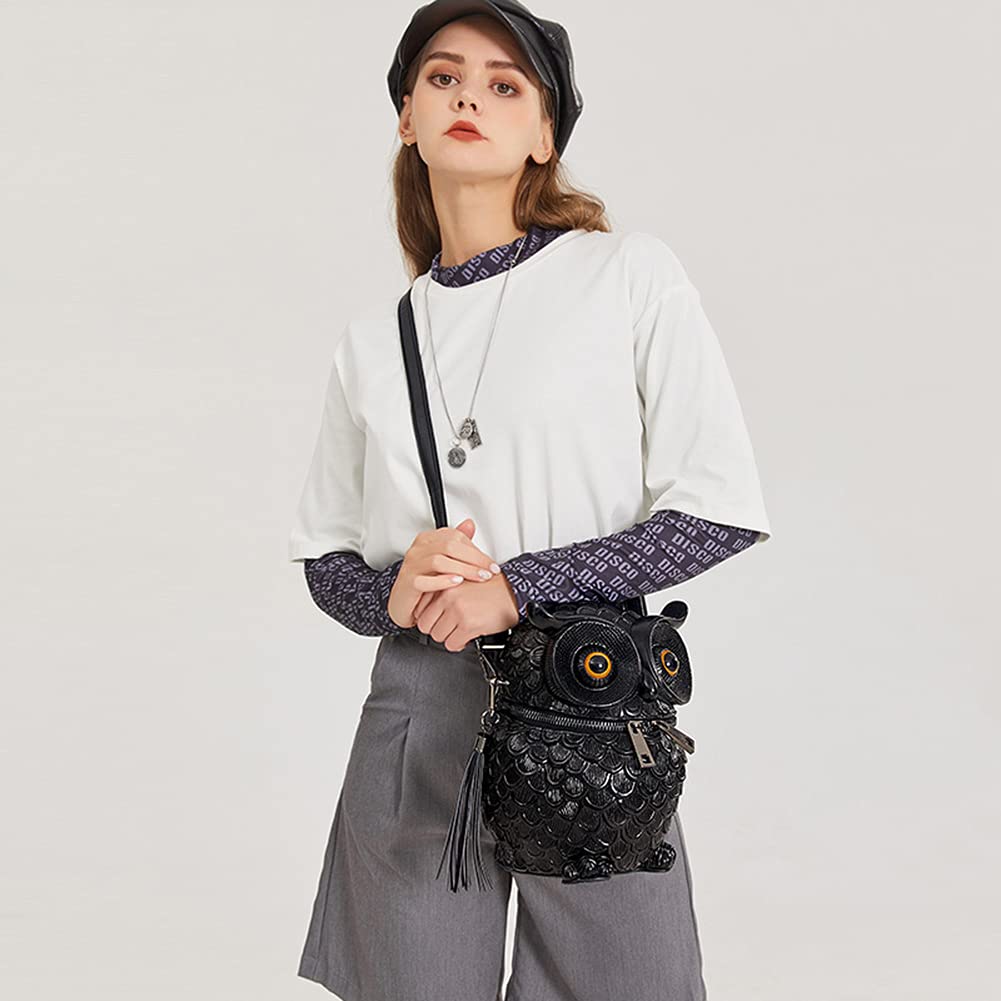 zijingyiran 3D Owl Embossed Shoulder Bag Creative Punk Female Bag Messenger Bag Original Animal Tassel Handbag 2021 New (Golden)