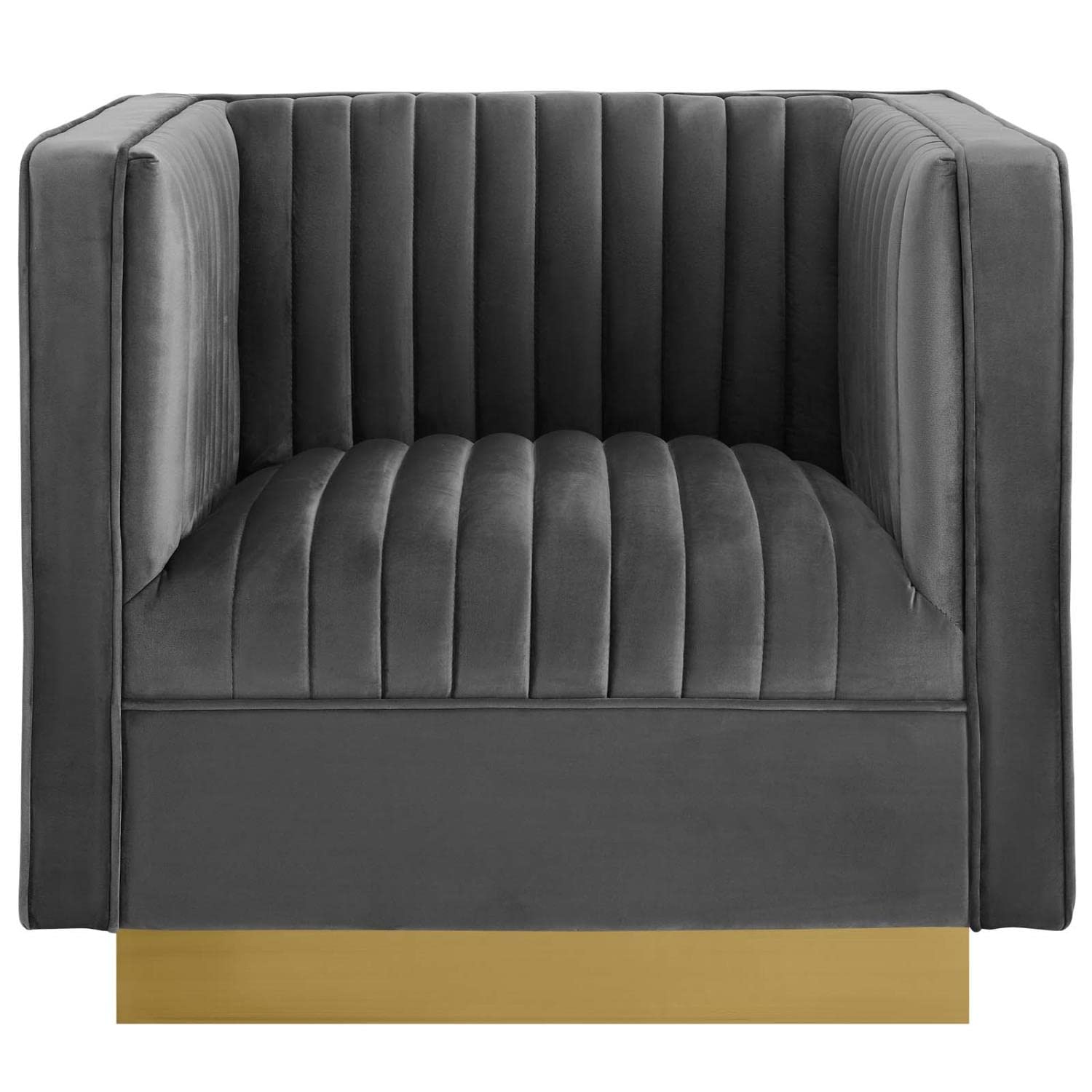 Modway Sanguine Vertical Channel Tufted Upholstered Performance Velvet Sofa and Armchair Set, Gray