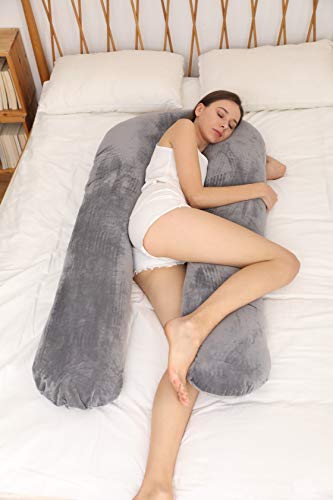 EVOLIVE Shaped Down Alternative Filled Body Pillows Pregnancy Pillow with Removable Micrormink Cover 55" Lx27 Wx7 H (U-Shaped)
