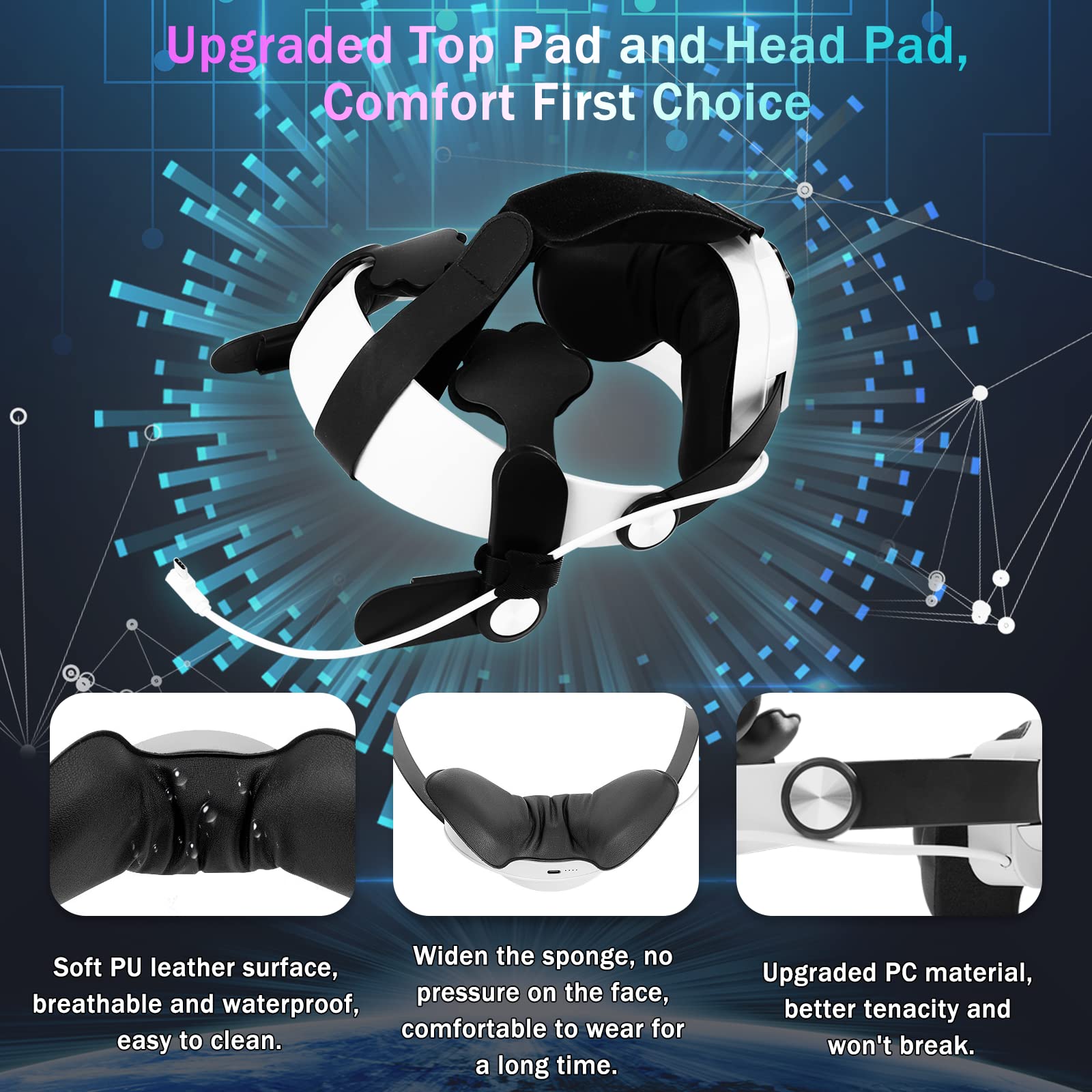 for oculus quest 2 head strap with battery, Compatible with Oculus Quest 2 accessories head strap for oculus quest 2 straps for headset, 5300mAh Rechargeable Battery Strap Replacement for Elite Strap