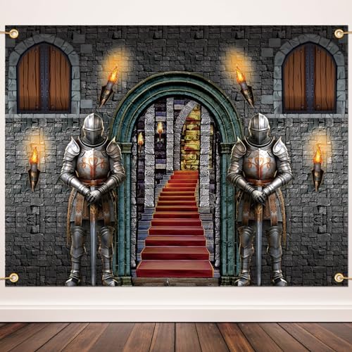 Mixweer 7 x 5 ft Medieval Party Decorations Medieval Castle Backdrop Castle Wall Backdrop Medieval Banner Medieval Wall Decor for Party Supplies Halloween Birthday Knight Themed Photo Background
