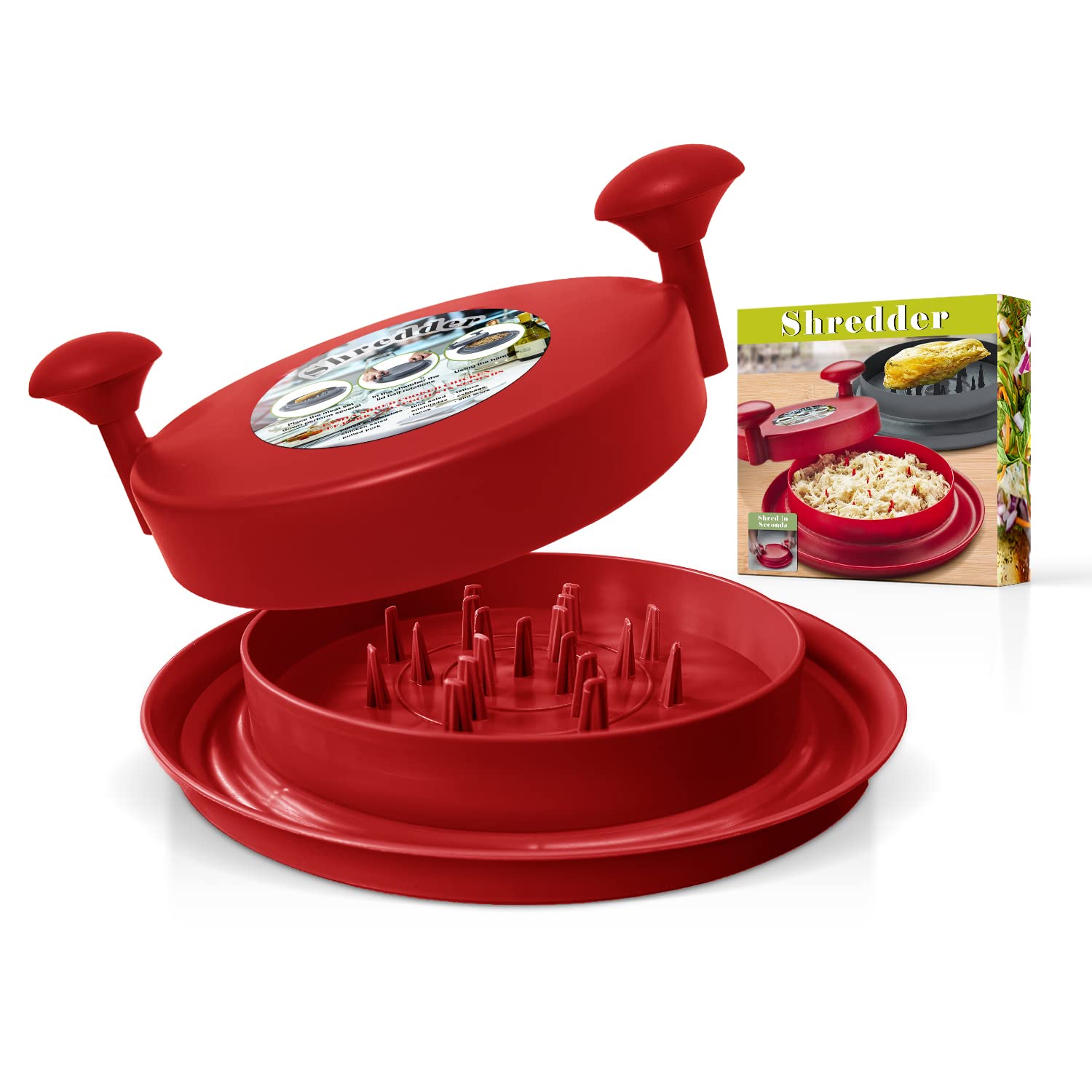 GUEZASE Chicken Shredder Tool, Meat shredder, Suitable for Pulled Chicken, Meat Shredder Tool with Non-Skid Base, Dishwasher Safe BPA free Chicken shredder pro 10.5" (Red)