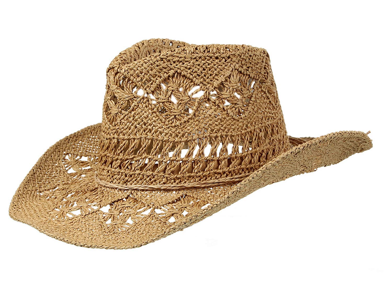 EOZY Men & Women's Summer Cowboy Cowgirl Straw Hat Hollow Out Woven Roll Up Wide Brim Hat/Camel