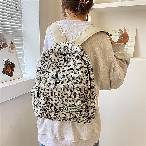 JHTPSLR Leopard Furry Backpack Soft Plush Backpack Fuzzy Backpack Book Bags Trendy Backpack Cute Stylish Winter Casual Daypack (Black)