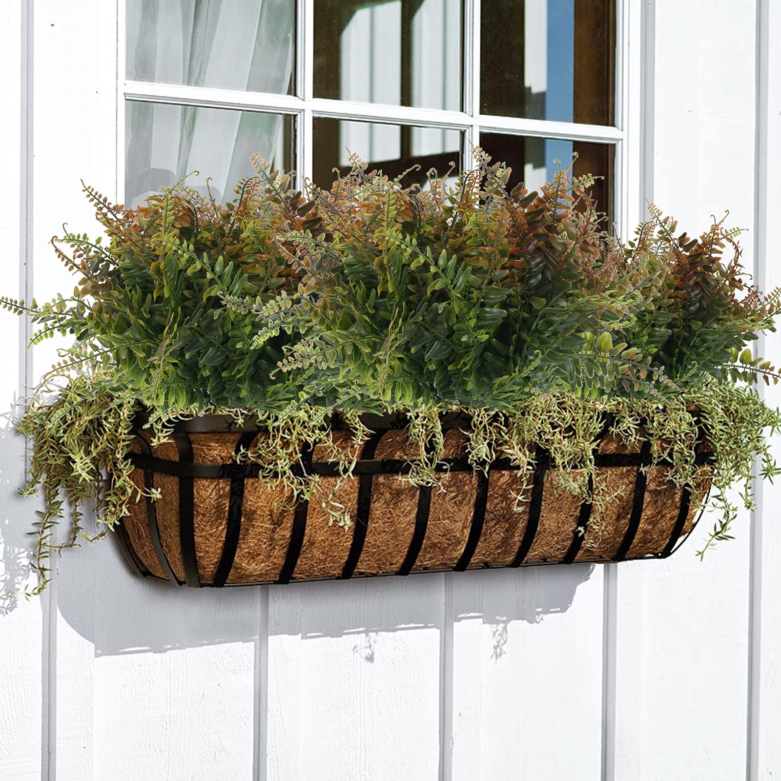 XHXSTORE 4pcs Artificial Boston Fern Plant Plastic Fern Leaves Artificial Fern Bouquet Persian Grass Artificial Shrubs for Fall Outside Inside Hanging Basket Fireplace Garden Home Decoration