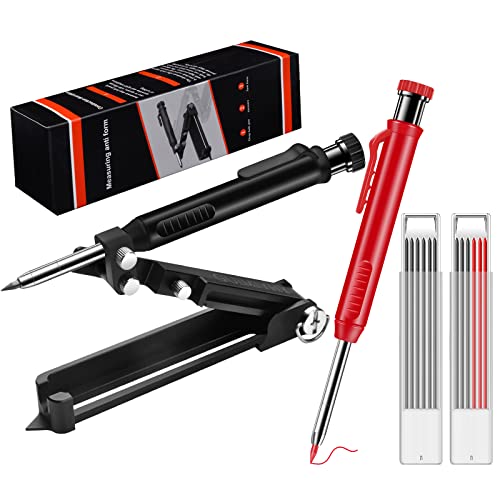 GUIMIYHY Multifunctional Aluminum Tracker Scribing Tool Sets with 2PCS Deep Hole Pencil and 14PCS Pencil Leads ,DIY Woodworking Graffiti Line Measurement Shape Compass Rchitectural Drawing Profiler