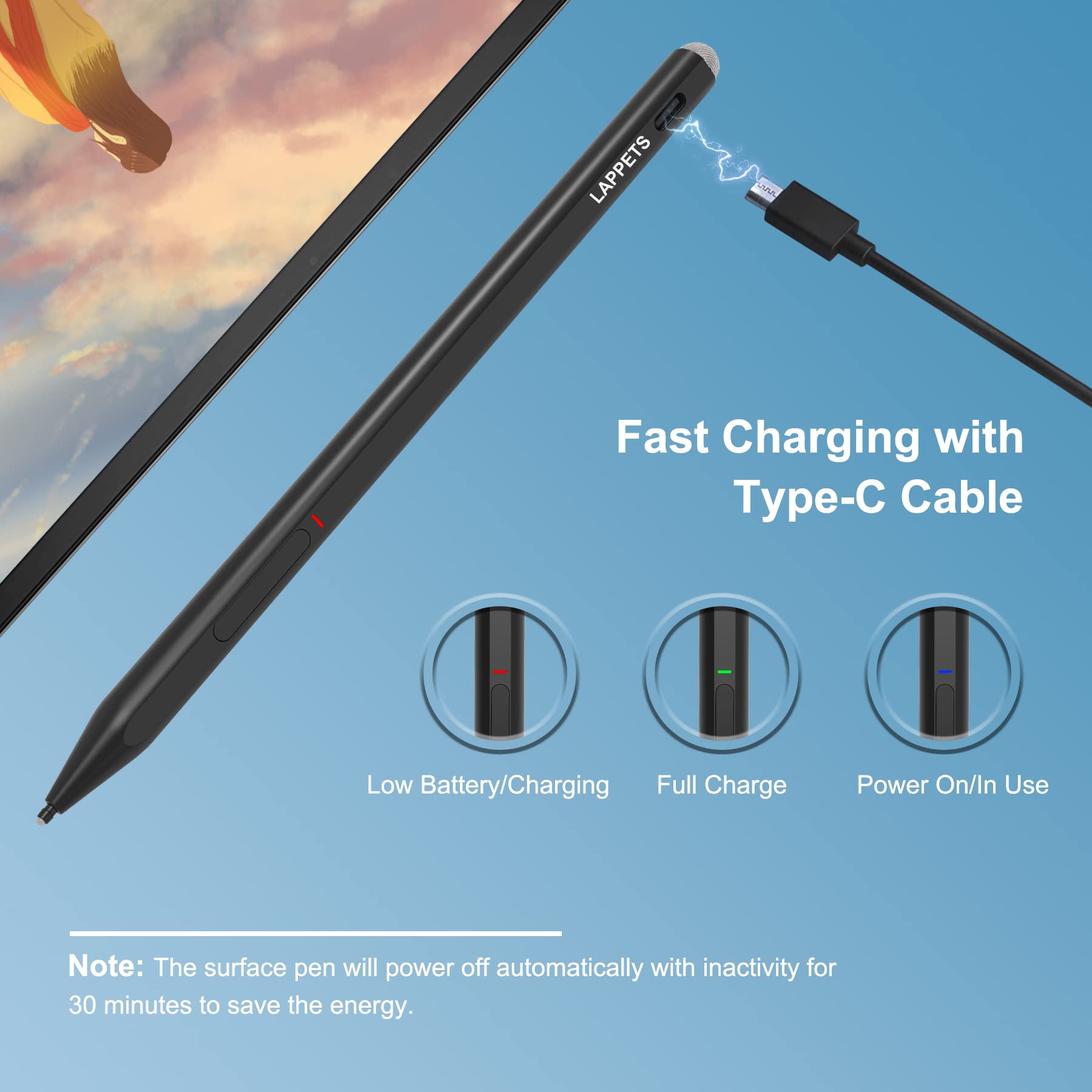 Lappets Stylus Pen Compatible for Surface Pro X/3/4/5/6/7/8, Official Authorized Tablet Pen with Real-time Writing, Pinpoint Accuracy, Surface Laptop/Book 3/2/1, Surface Go 2/Go