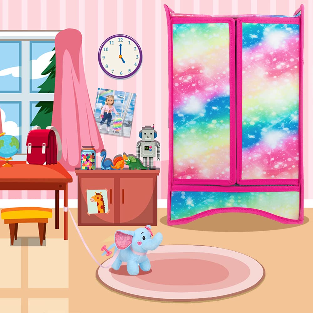 ZITA ELEMENT 18 Inch Girl Doll Accessories Closet Wardrobe Set - Including 18 Inch Doll Clothes Wardrobe, Hangers and Storage Box for Our My Generation Life Doll Accessories