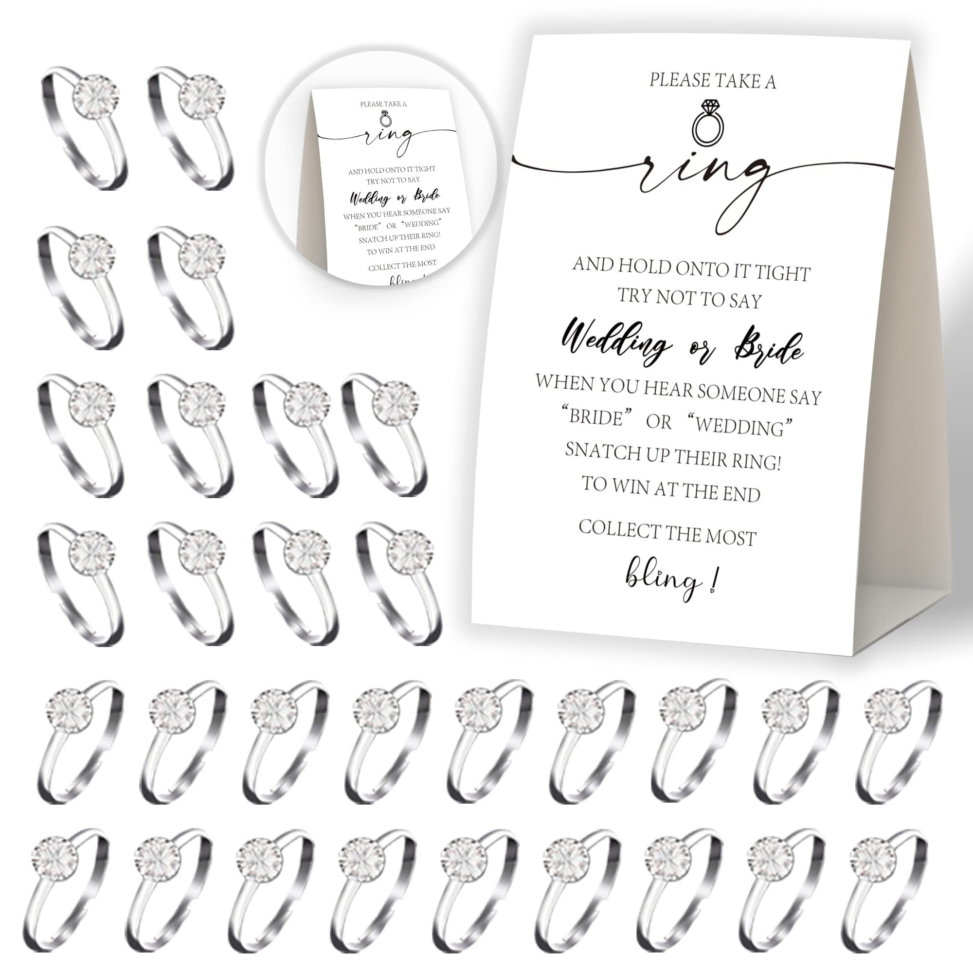 Put a Ring On It,Don't Say Bride or Wedding Game,Bridal Shower Games 50 Guests,Minimalist Bridal Shower Game,Engagement Party,Bachelorette Decorations for Party,Bridal Shower Favors-L6
