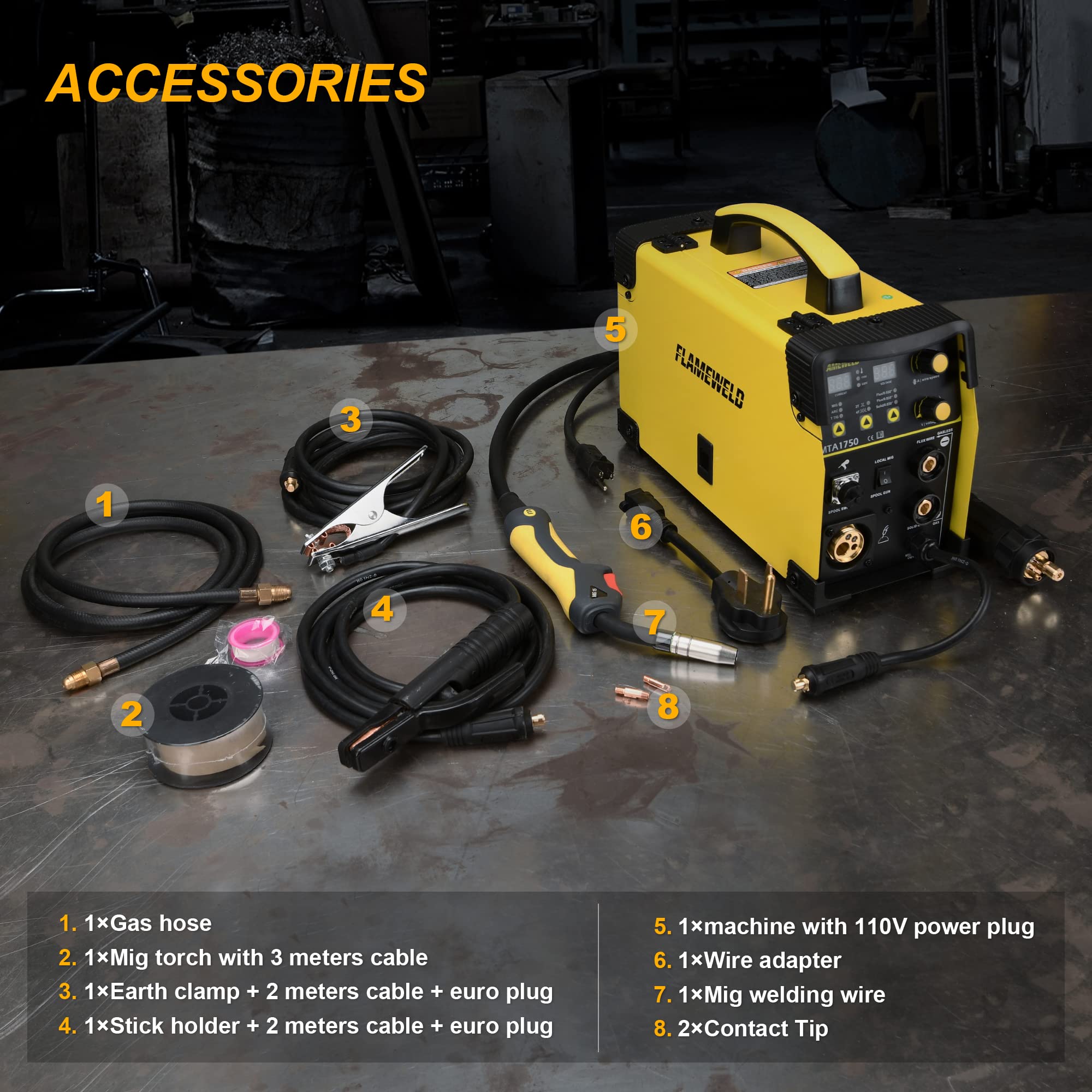 Flameweld Mig Welder Machine - 3 In 1 Gas/Gasless MIG, Spool Gun MIG, Lift TIG/Stick Welding Machine, 110/220V Dual Voltage, 175A MIG Welding Machine