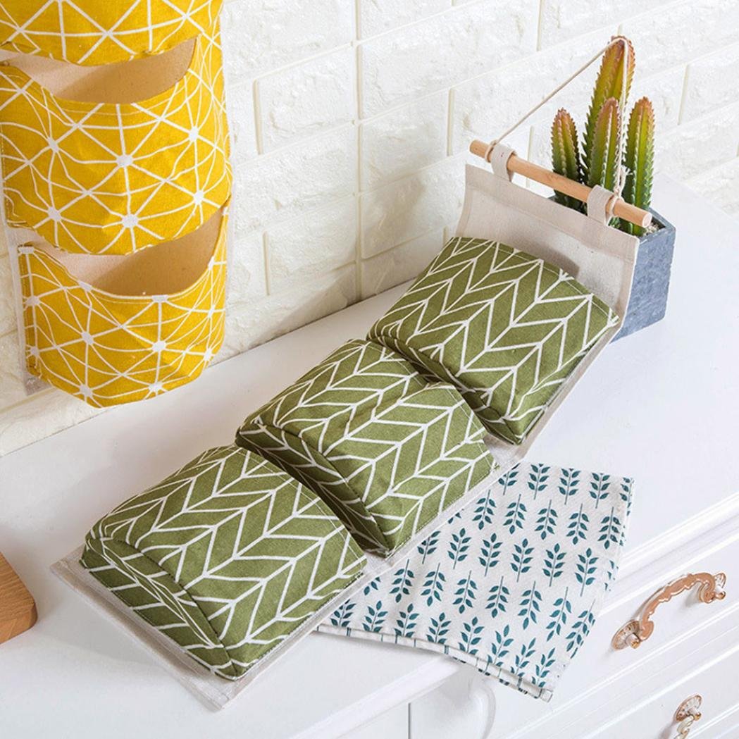Storage Bag,IEason Clearance Sale! Wall Mounted 3 Bags Storage Bag Kitchen Supplies Fluid Systems Multilayer Bags (Green)