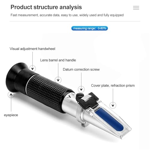 KYKYK Refractometer, W50 Hand Held 0-80% Alcohol Refractometer ATC Spirits Tester Meter Alcoholometer Liquor Wine Content Tester with Retail Box for Fruit, Homebrewing, Juice, Vegetables