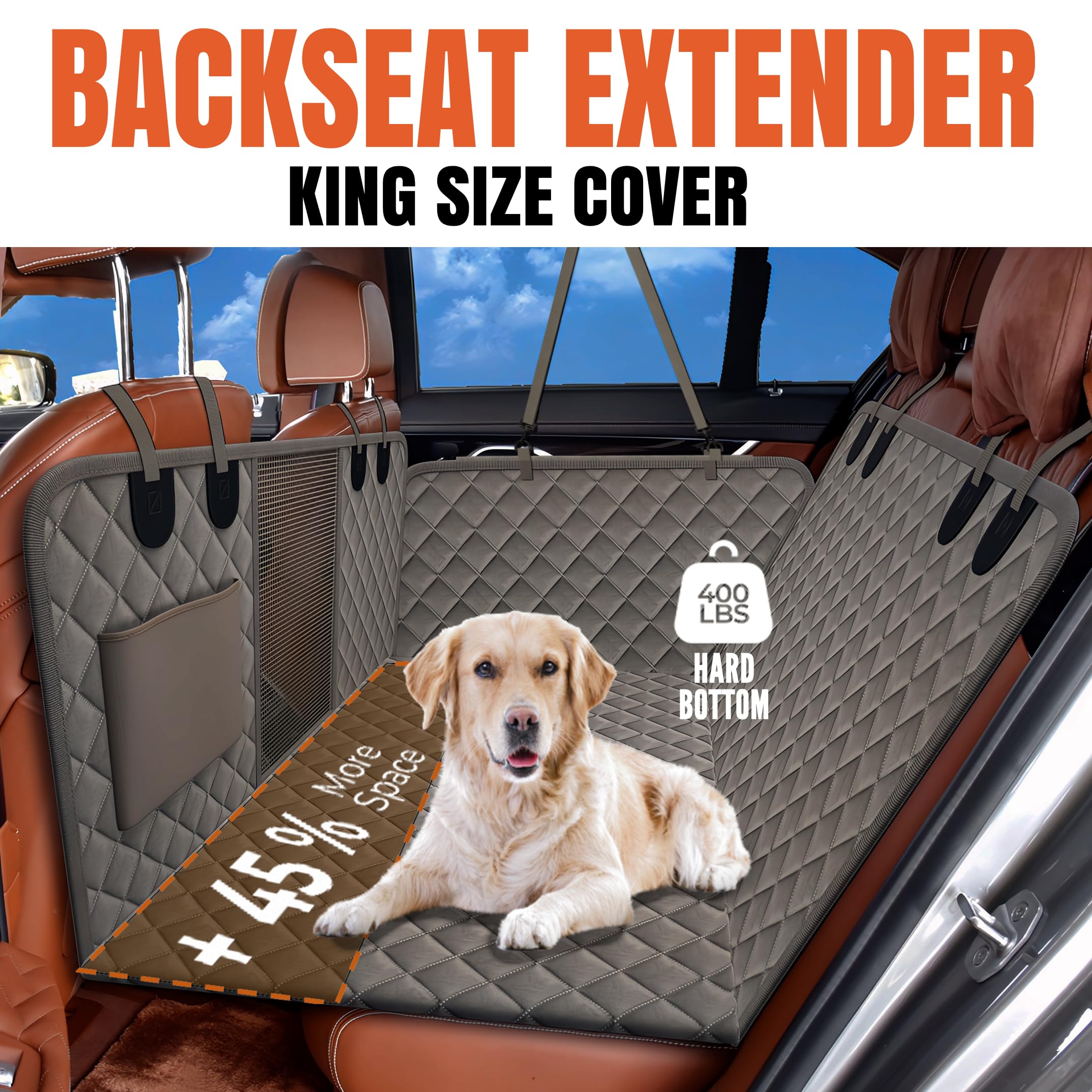 Large Backseat Cover for Dogs. Car Seat Extender with Hard Bottom & Mesh. Heavy Duty Hammock. Full Car/SUV Protection - Back seat Extender for Dogs. Black. Hard Bottom Car Seat Cover for Dogs. Gray