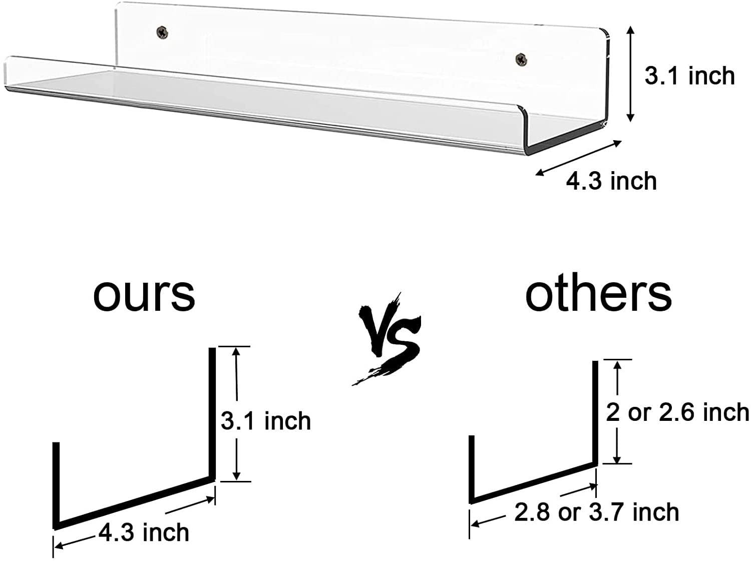 MIZUKUM 15-Inch Premium Clear Acrylic Wall Shelves: Versatile Floating Display Ledge for Books, Decor & Storage - Ideal for Living Room, Bedroom, Kitchen & Bathroom (6)