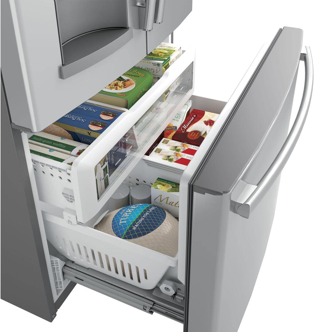 GE GFE28GYNFS 36 Energy Star French Door Refrigerator with 27.8 cu. ft. Total Capacity Advanced Water Filtration System Turbo Cool Freeze Settings + LED Lighting in Fingerprint Resist Stainless Steel