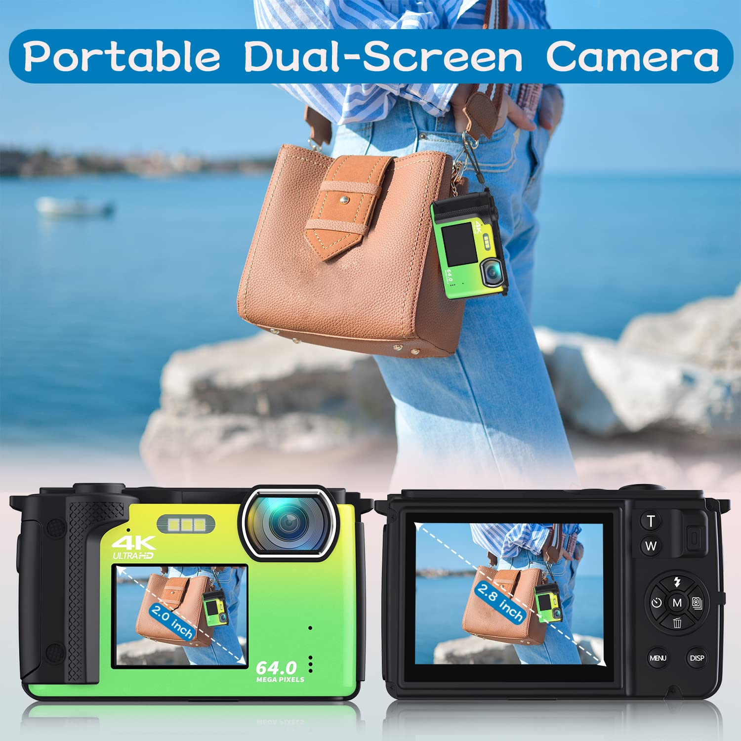 Digital Camera with WiFi 4K 64MP Vlogging Camera for Photography with Dual Screens Point and Shoot Camera with 32GB SD Card, 16X Zoom Compact Camera for Beginners-Tie2