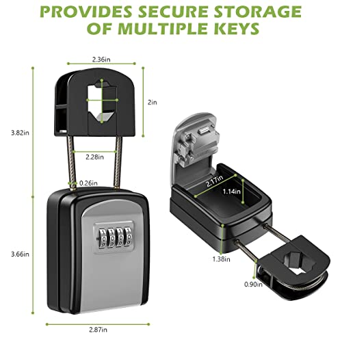 KeeKit Key Lock Box, Upgraded Key Safe Box with Removable Buckle, Resettable Code Key Storage Lock Box Waterproof with 4 Digit Combination, 5 Key Capacity for Home, Warehouse, Indoor & Outdoor