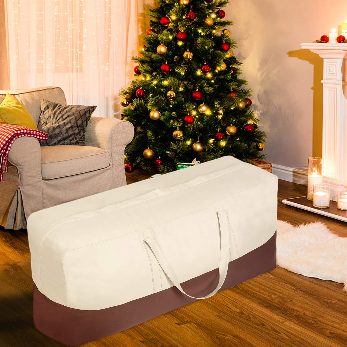 Vailge Outdoor Cushion Storage Bag Water-Resistant Patio Cushion Cover Storage Bag,Dustproof Christmas Tree Storage Bag Rectangular Patio Storage Bag for Outdoor Cushions - Standard,Beige & Brown
