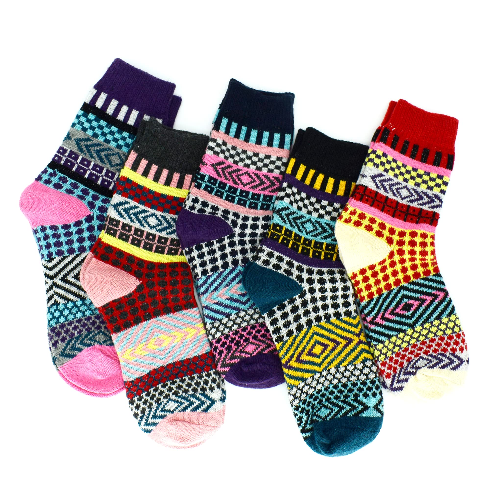 Fly love 5 Pairs Womens Vintage Wool Socks Winter Warm Hiking Thick Thermal Boot Crew Comfy Sock 5-8 (Style B)