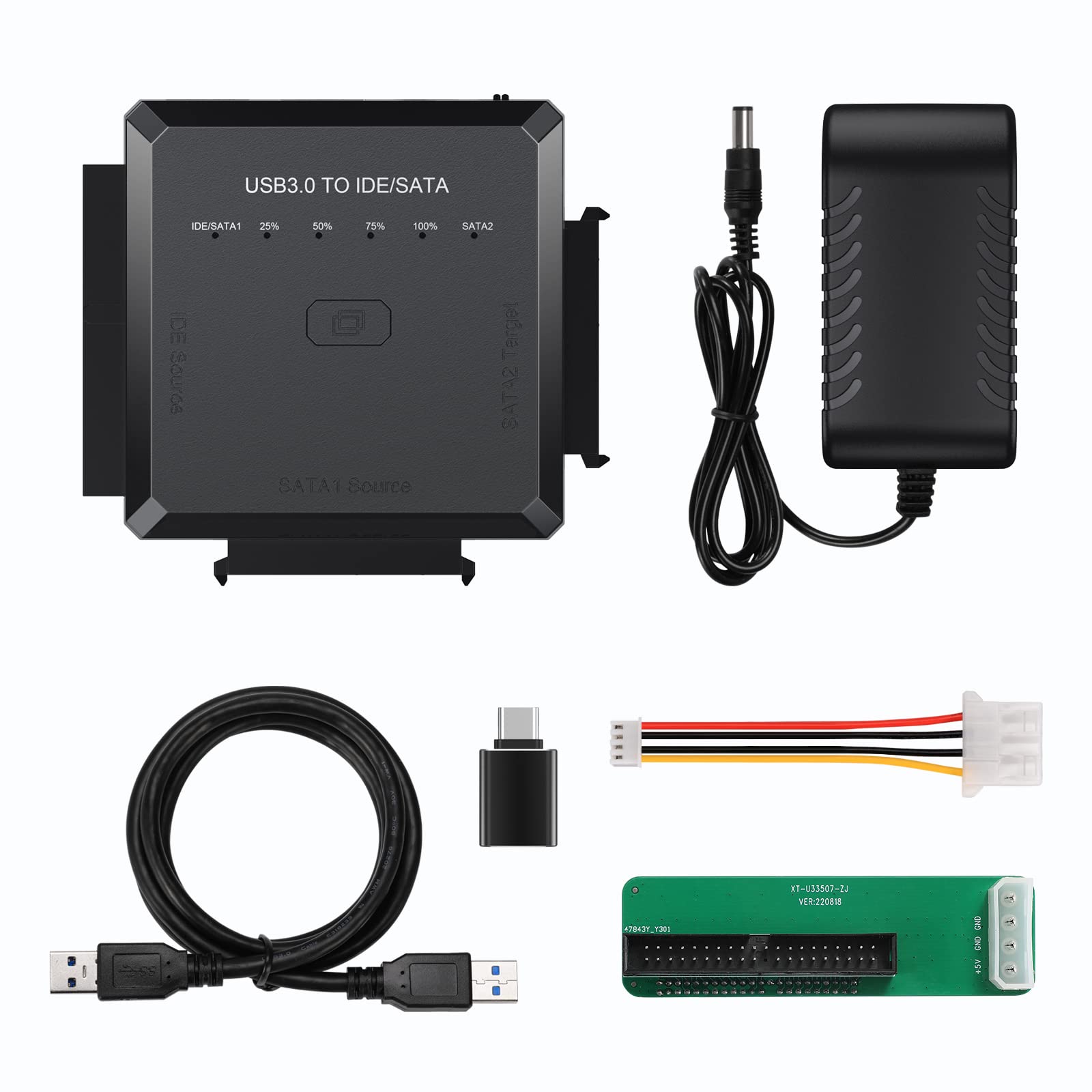 Hard Drive Reader, SATA/IDE to USB 3.0 Adapter External Hard Drive Ultra Recovery Converter for 2.5/3.5 HDD/SSD Hard Drive, Included 12V/2A Power Adapter