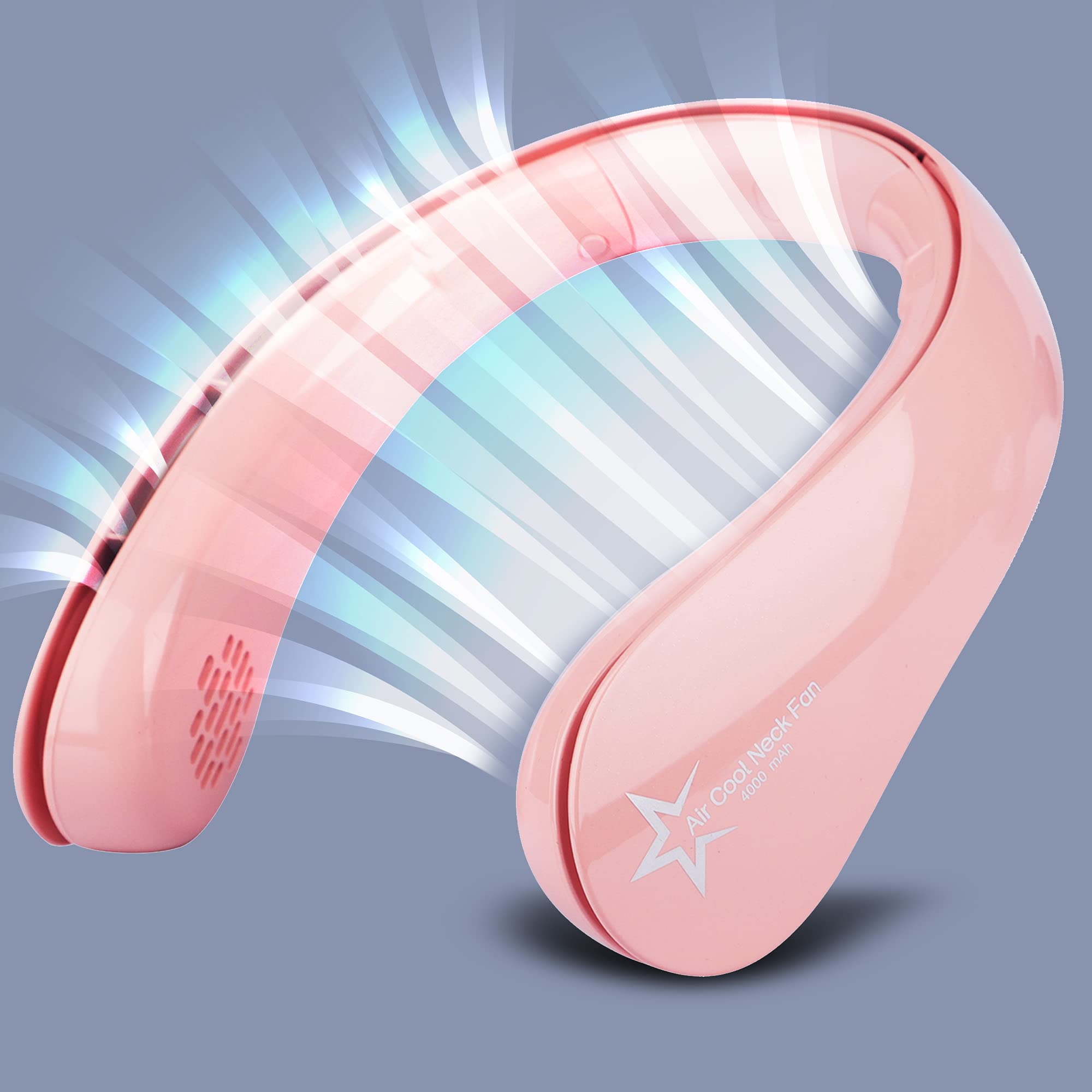 ZNQ Strong Wind, Low Noise, 360˚ Cooling Neck Fan, Wearable Air Conditioner, 3 Speed Portable Neck Fan with 4 Turbo Motors, Auto On-Off Mode, 4000mAh Battery (Pink)