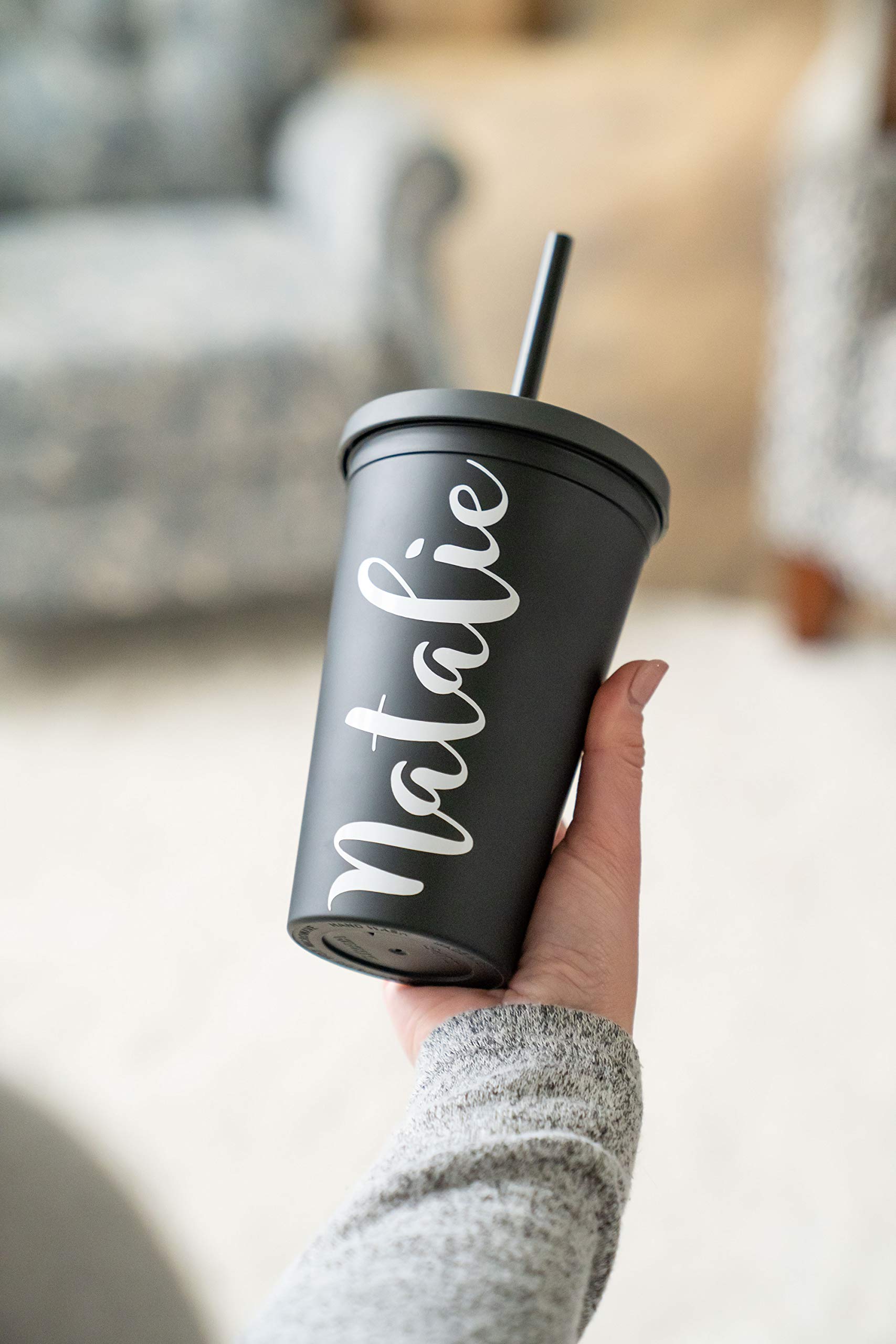 STRATA CUPS Classsic Black Tumblers with Lids (12 pack) - 16oz Colored Acrylic Cups with Lids and Straws | Double Wall Matte Plastic Bulk Tumblers With FREE Straw Cleaner! Customizable DIY Gifts