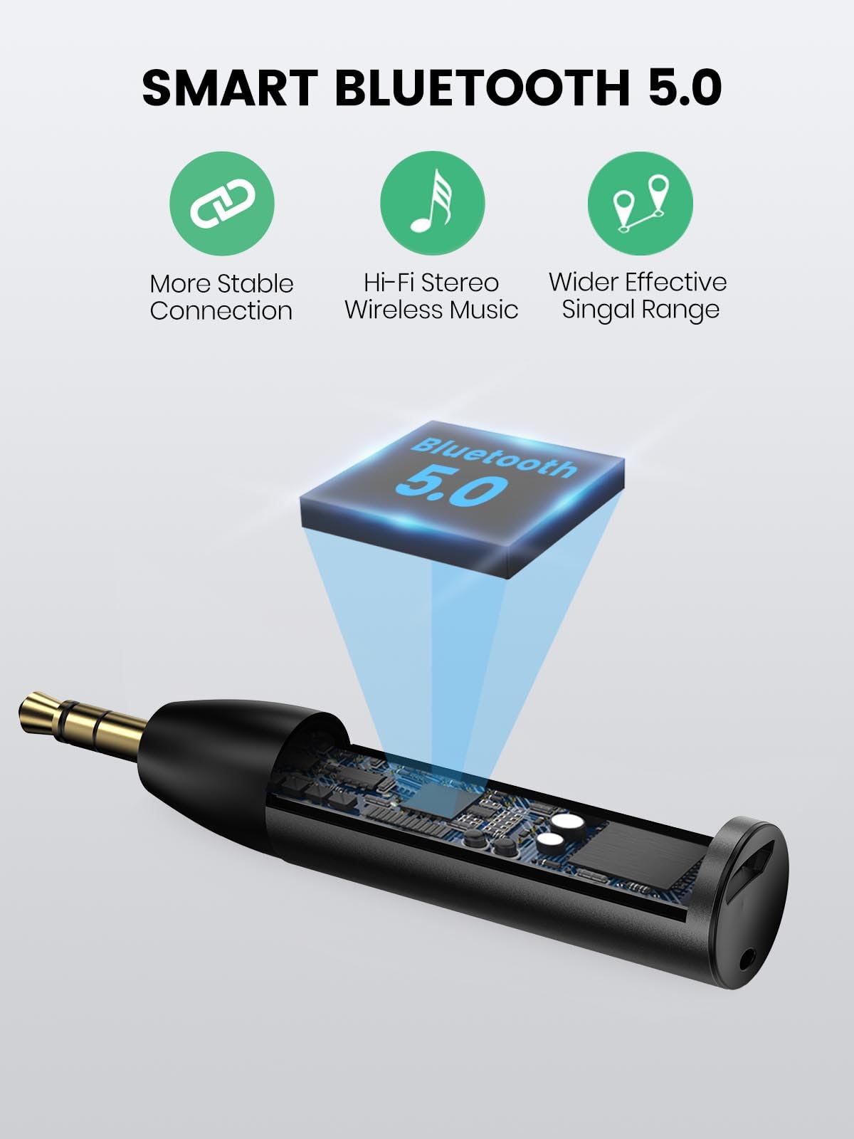 ZOACHII Bluetooth Aux Adapter for Car, Wireless Bluetooth 5.0 Audio Receiver with 3.5mm Jack for Vehicle Truck Home Stereo Speaker Headphone Music Streaming, Handsfree Calling, [1 Piece]