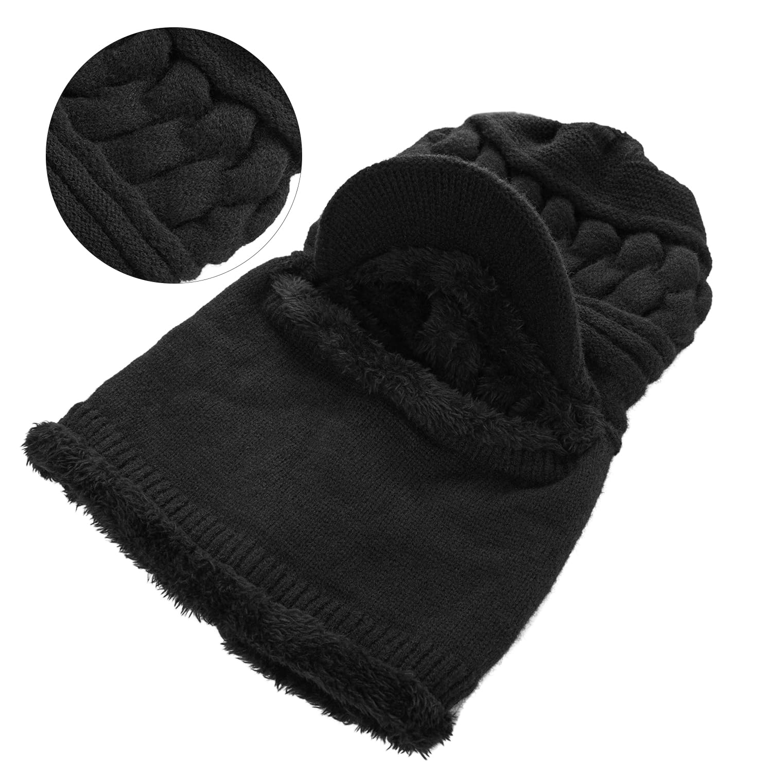 Fleece Lined Womens Beanie Knit Hat, Winter Scarf Mask Set,Middle-Aged and Elderly Mother Warm Hat Earmuffs Cap (one Size, Black)