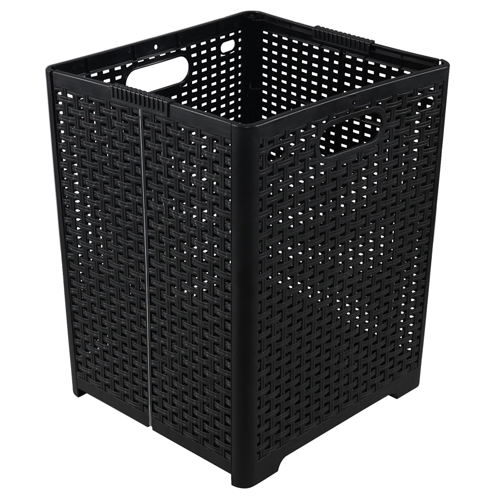 Melontray 42 L Tall Plastic Laundry Hamper, Collapsible Laundry Baskets with Cut Out Handle, Black