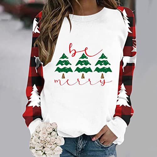 FlekmanArt Women Cute Merry Xmas Top Color Block Long Sleeve Pocket Pullover Lightweight Crewneck Sweatshirt