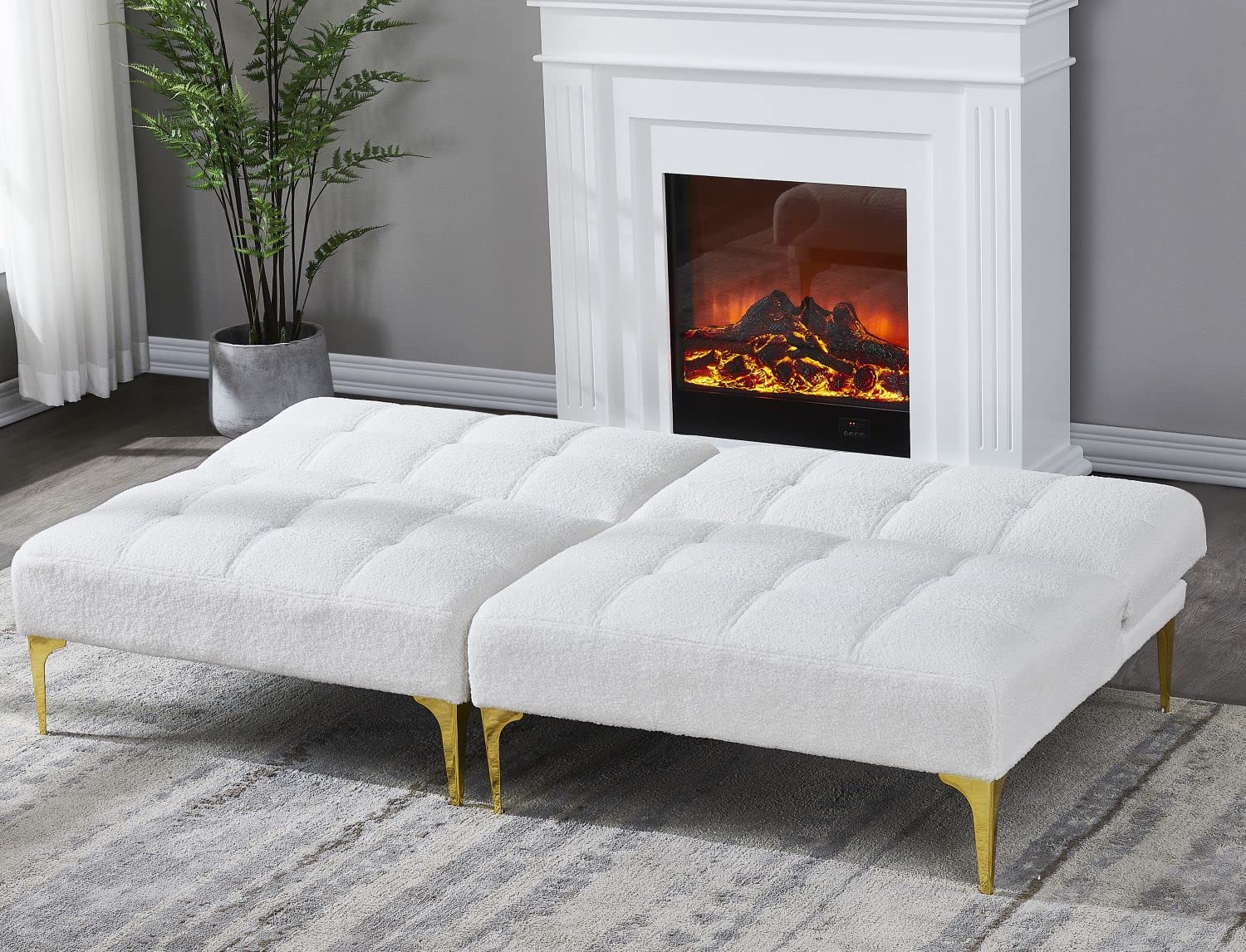 LKTART Convertible Sofa Bed futon with Gold Metal Legs for Living Room Office.White