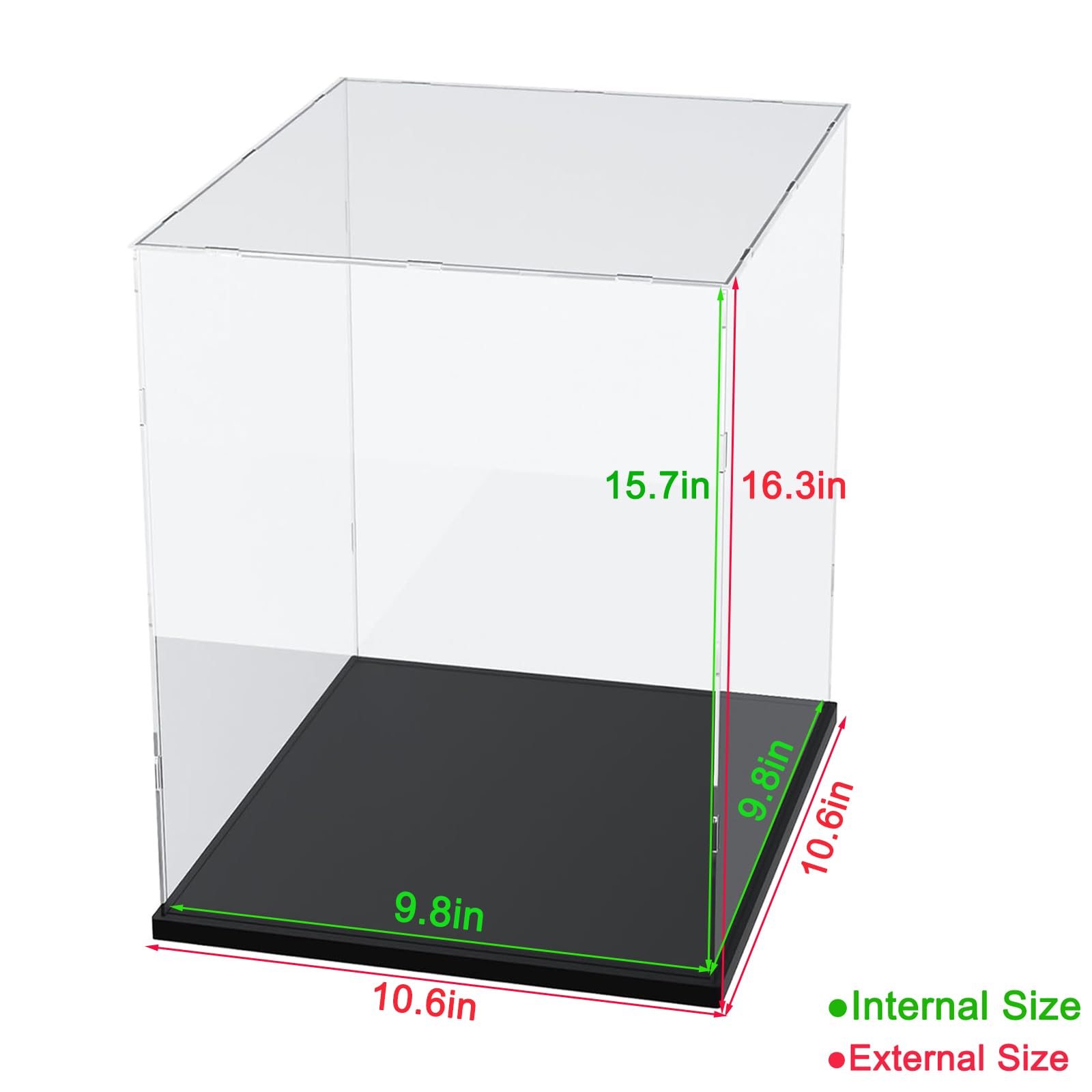 Thickened Clear Acrylic Display Case for Lego 75398 C-3PO 76989 21347 75308 Collectibles, Self-Assembly Box Dustproof Protection with Wood-Plastic Base & String Light, Black Inside 9.8x9.8x15.7 inch