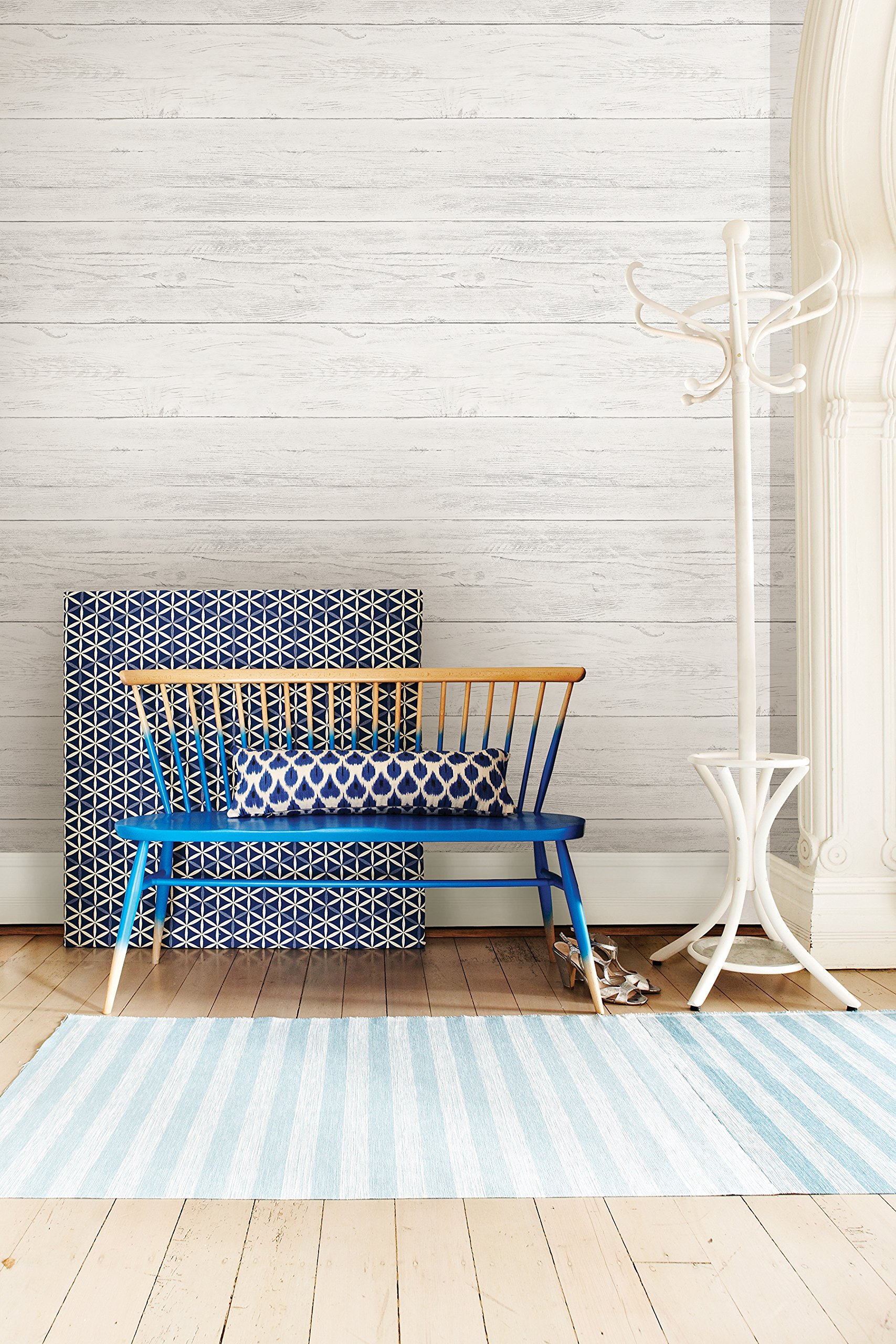 NuWallpaper NU3127 Shiplap Peel Stick Wallpaper, White & Off-White