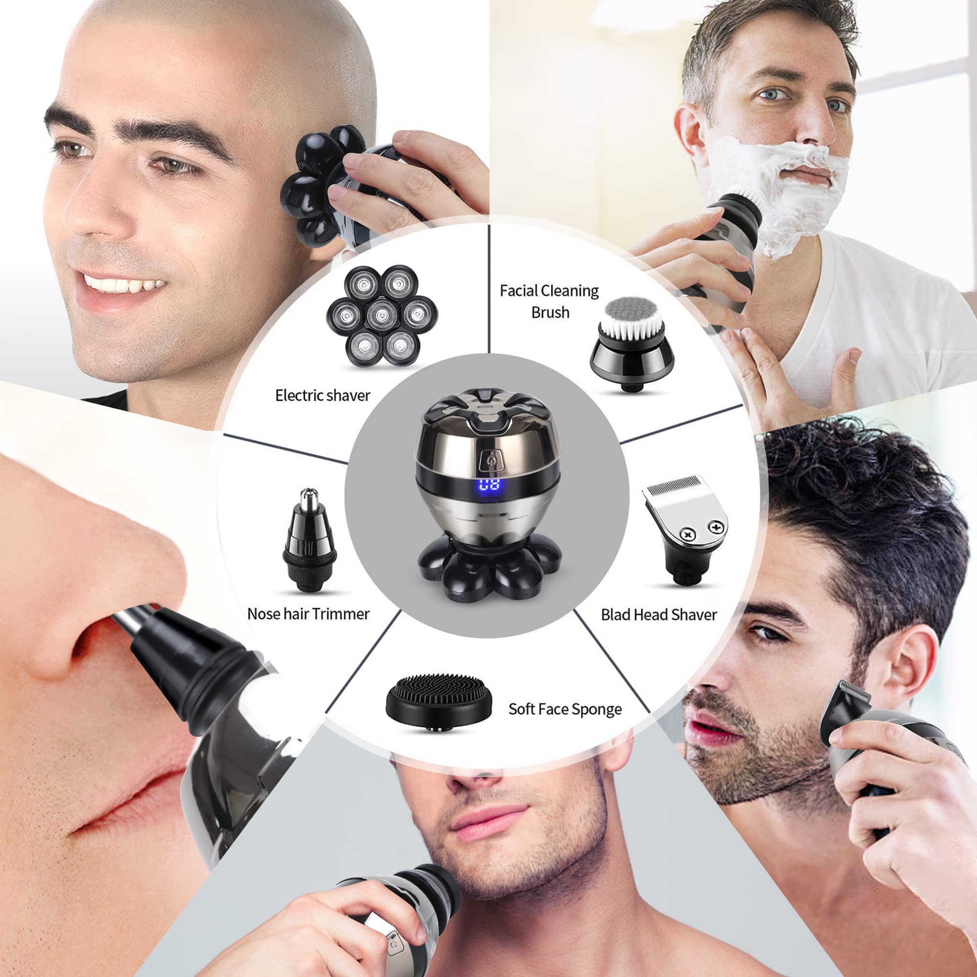 Head Shavers for Bald Men, 7D Bald Head Shavers for Men, Wet/Dry Head Razors for Bald Men, 5 in 1 Grooming Kit Head Shaver USB Rechargeable, Head Trimmer