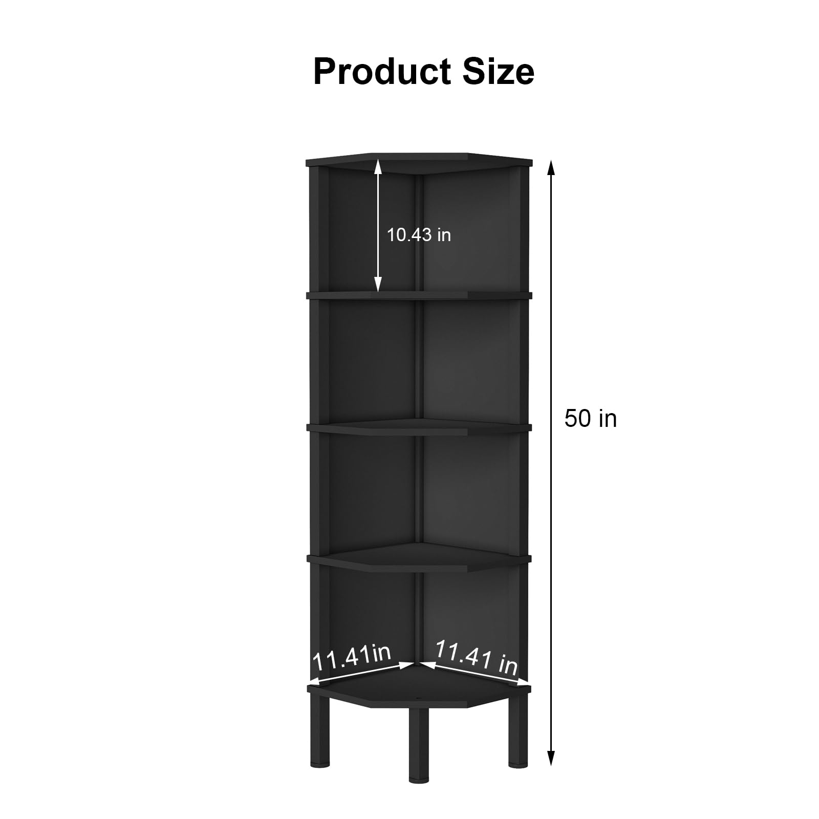 LAATOOREE 5 Tier Corner Shelf, Corner Stand Rack, Freestanding Wooden Corner Bookshelf, Plant Display Shelving Unit for Small Space, Living Room, Bedroom, Office, Kitchen (Black, 5 Tier)