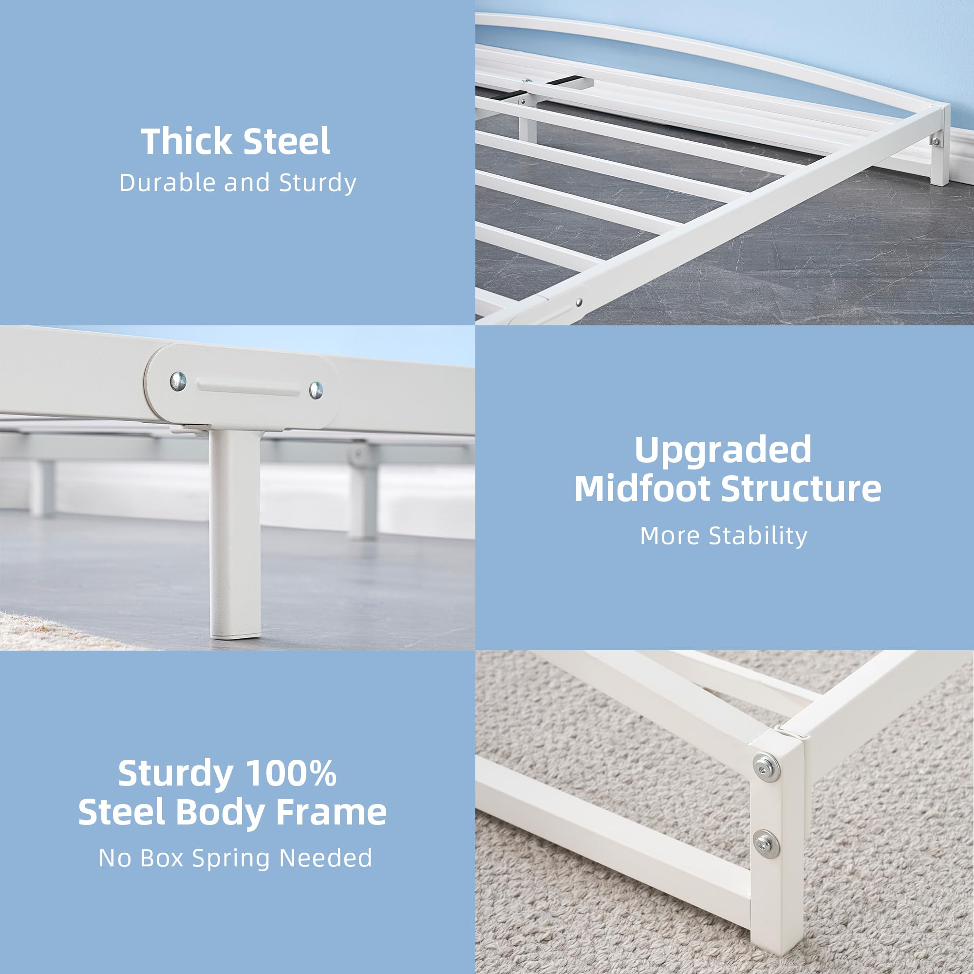IDEALHOUSE Low Profile King Bed Frame, 10 Inch Heavy Duty Metal King Size Platform Bed Frame, Mattress Foundation with Steel Slat Support, No Box Spring Needed, Easy Assembly, Black