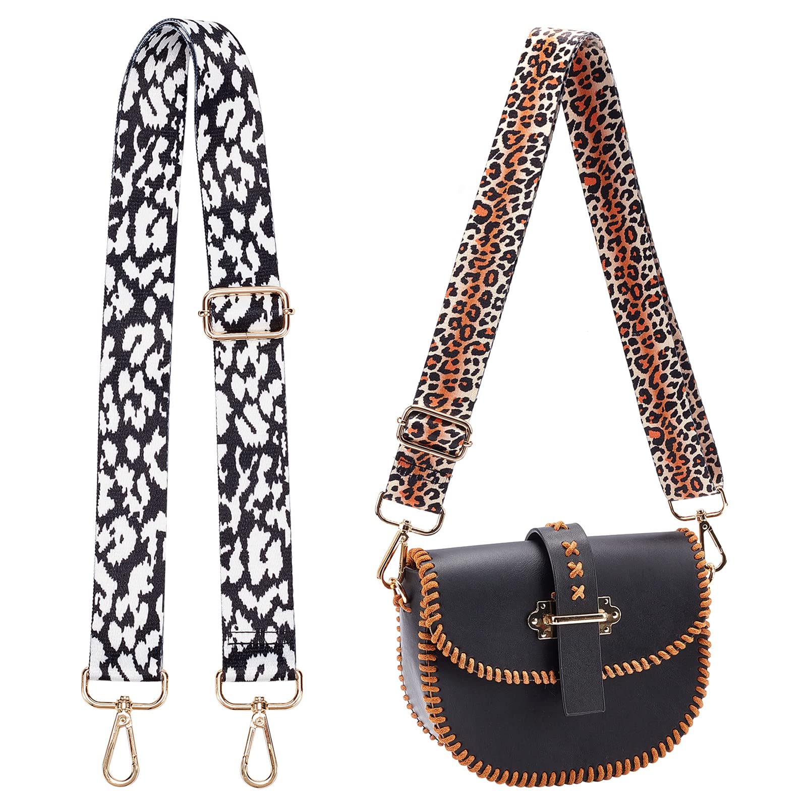 GORGECRAFT 2Pcs Wide Shoulder Strap Leopard Print Bag Belt Adjustable Replacement Crossbody Suspender with Metal Swivel Hooks Luggage Accessories for Handbag Purse Canvas Valise Guitar Strap