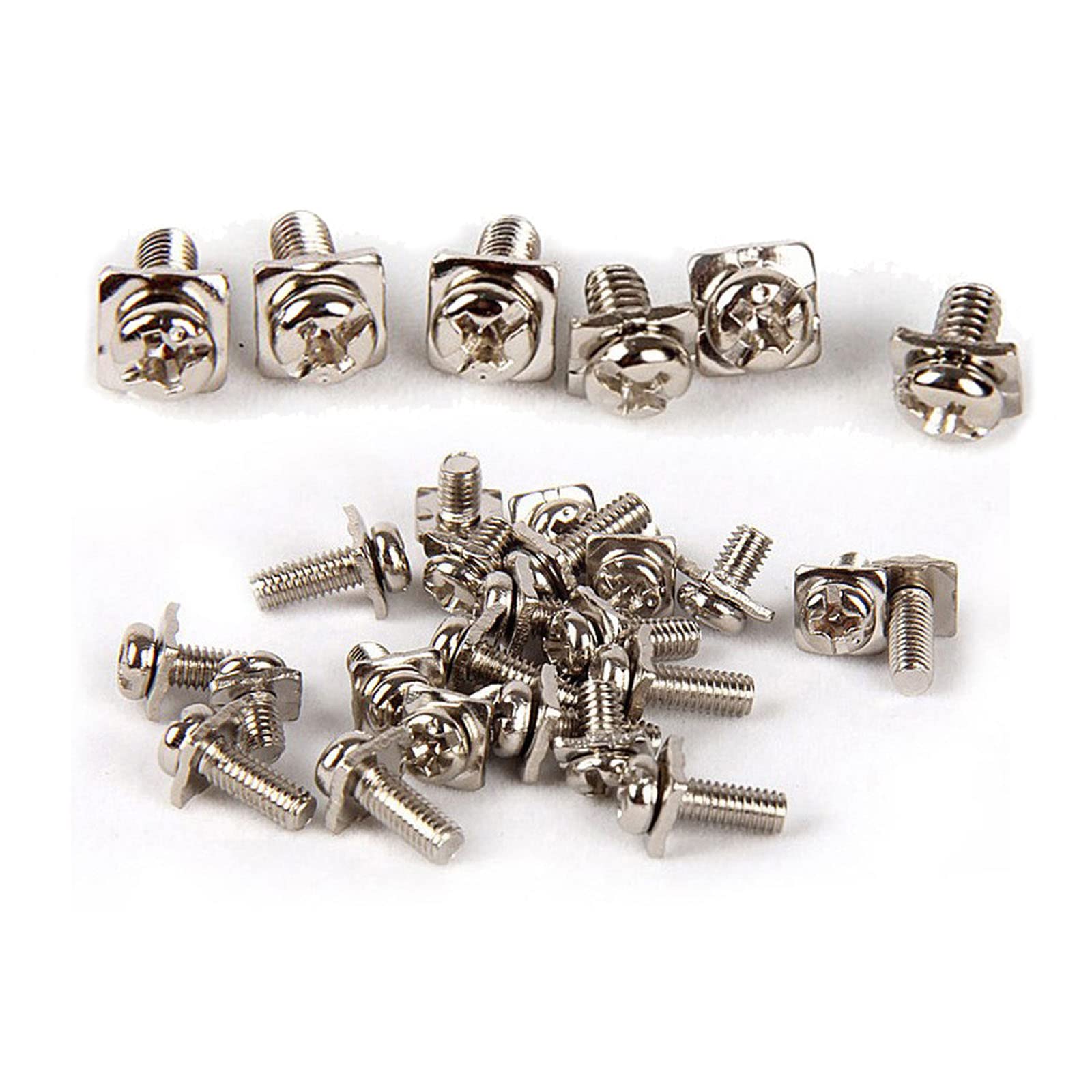 Harissess 50PCS M3*8 Terminal Block Screws with Square Washers(6 * 6mm),Nickel Plated Cross Pan Head Screw, M3*8*6mm