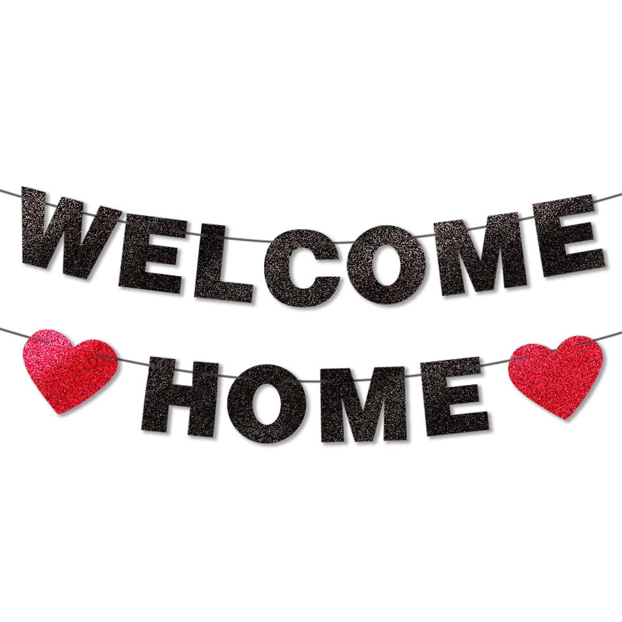 JunyRuny Welcome Home Black Red Glitter Banner, Welcome Back Party Decorations, Welcome Home Signs for Inside, Large Welcome Banner, Welcome Home Decor