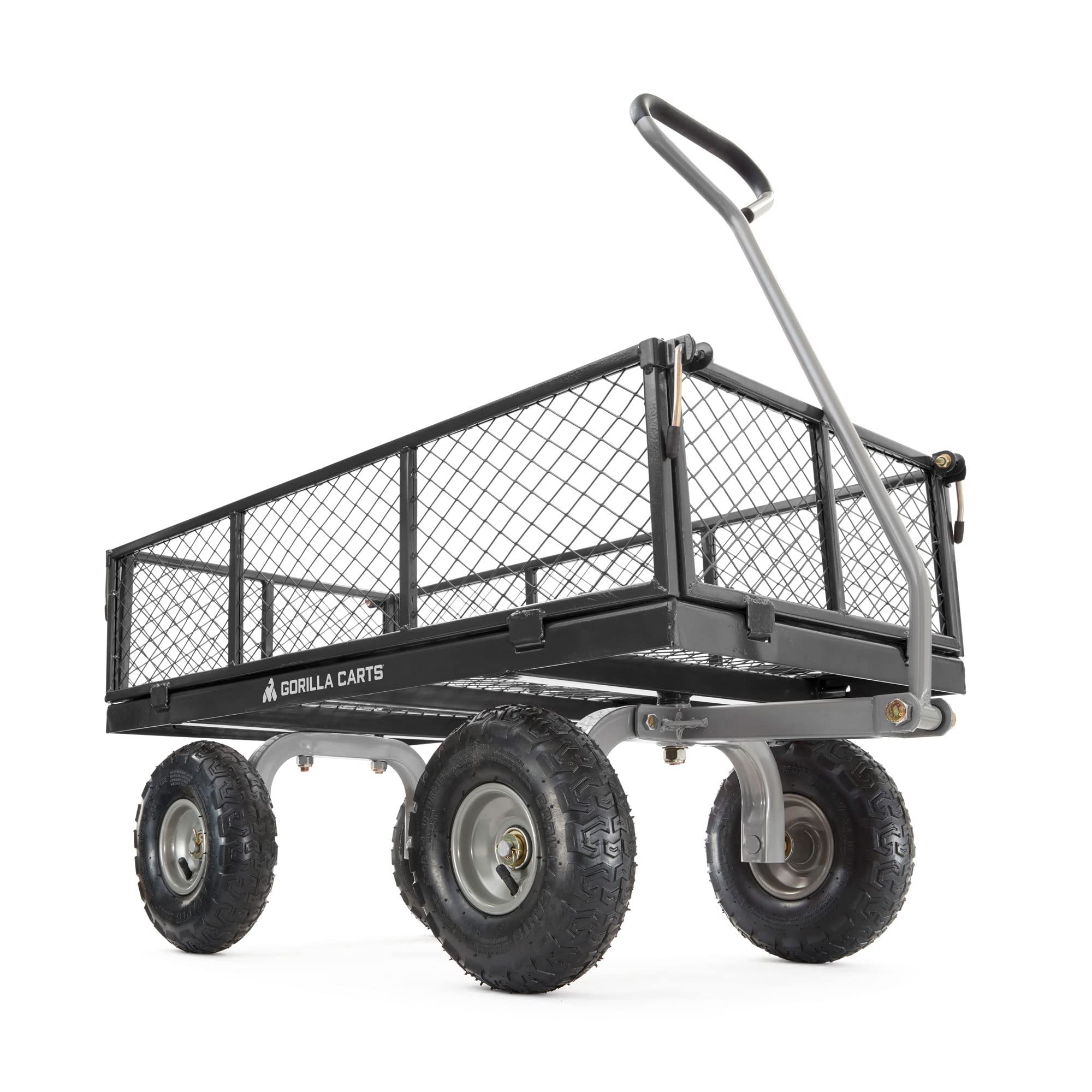 Gorilla Carts 800 Pound Capacity Steel Utility Cart, Flatbed Dolly Gardening Cart Outdoor Yard Wagon with Tow Handle and Removable Sides, Grey