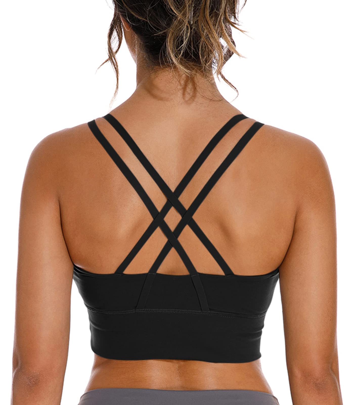 Glorto Women's Padded Sports Bra Criss Cross Back Yoga Bra High Impact Athletic Running Workout Top Black Medium