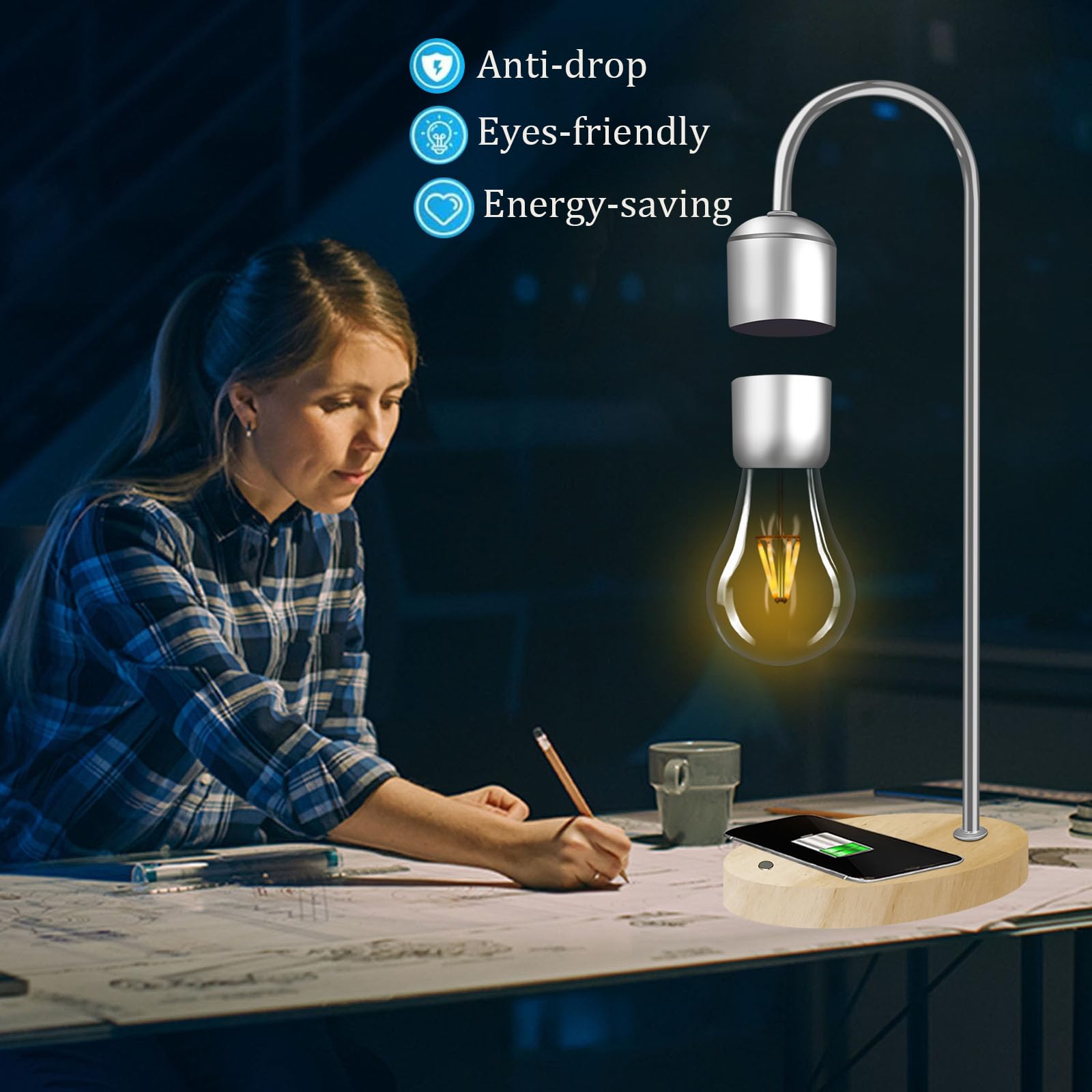 Floatidea Magnetic Levitating Light Bulb Levitation High Borosilicate Glass Bulb with Light Yellow LED Night Light 1W Fits for All Bulb Bases in GYC Store