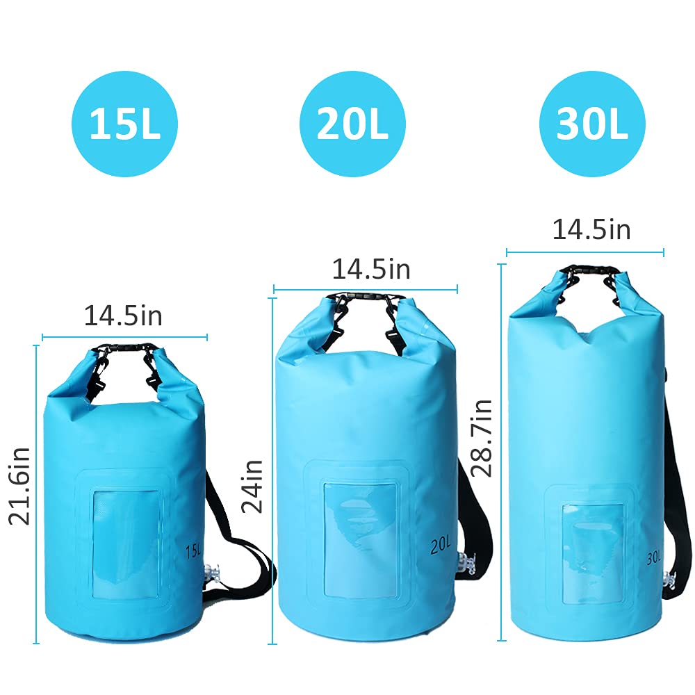 Floating Waterproof Dry Bag 15L/20L/30L, Roll Top Lightweight Storage Bag Backpack, Keeps Gear Dry for Kayaking,Perfect for Rafting, Boating, Swimming, Beach,Camping, Hiking (Sky Blue, 30L)