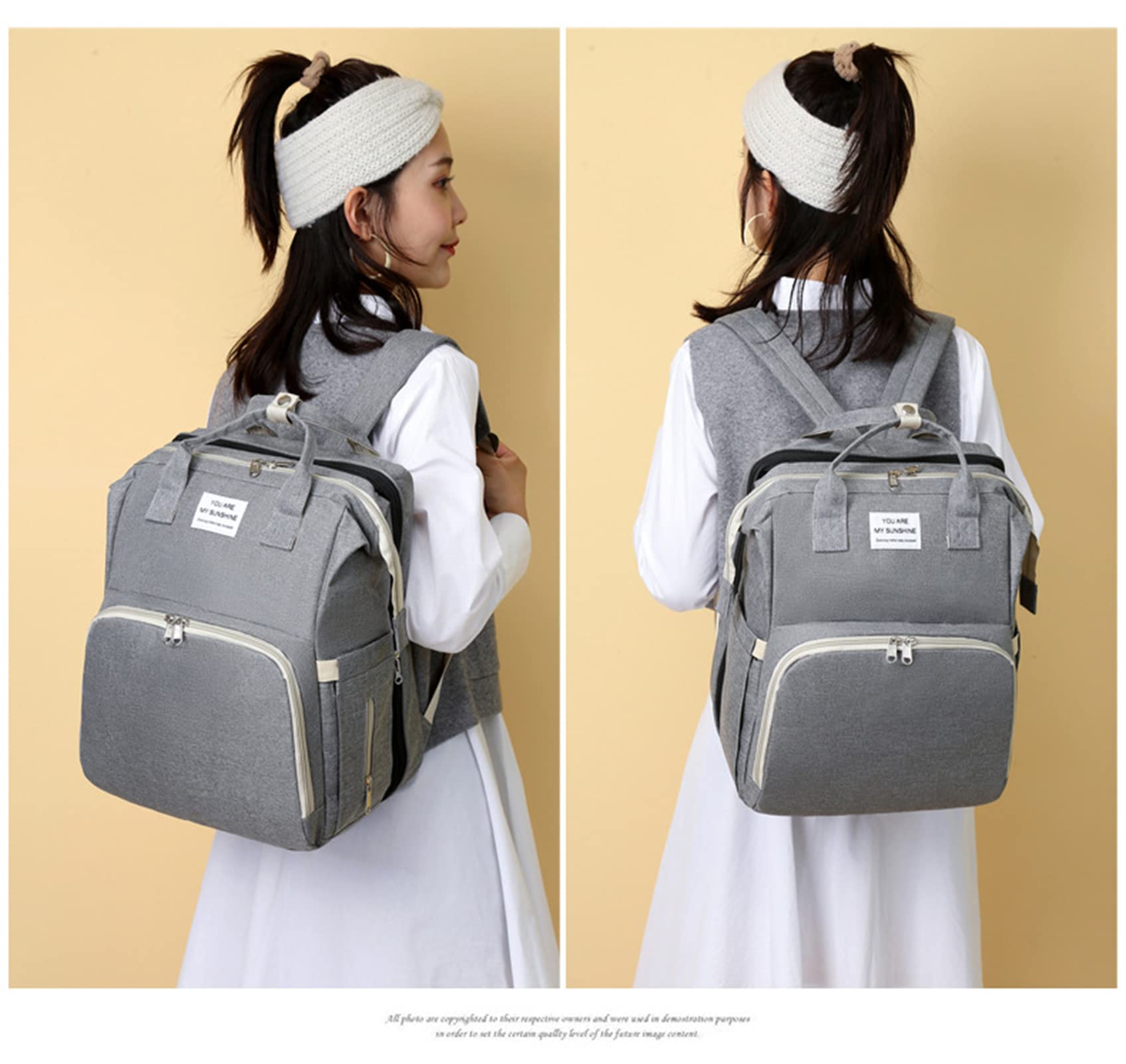 HNG KIANG HU 3 in 1 Diaper Bag Backpack,Multifunction Large Waterproof Diaper Bag with USB Charging Port for Travel (Grey)